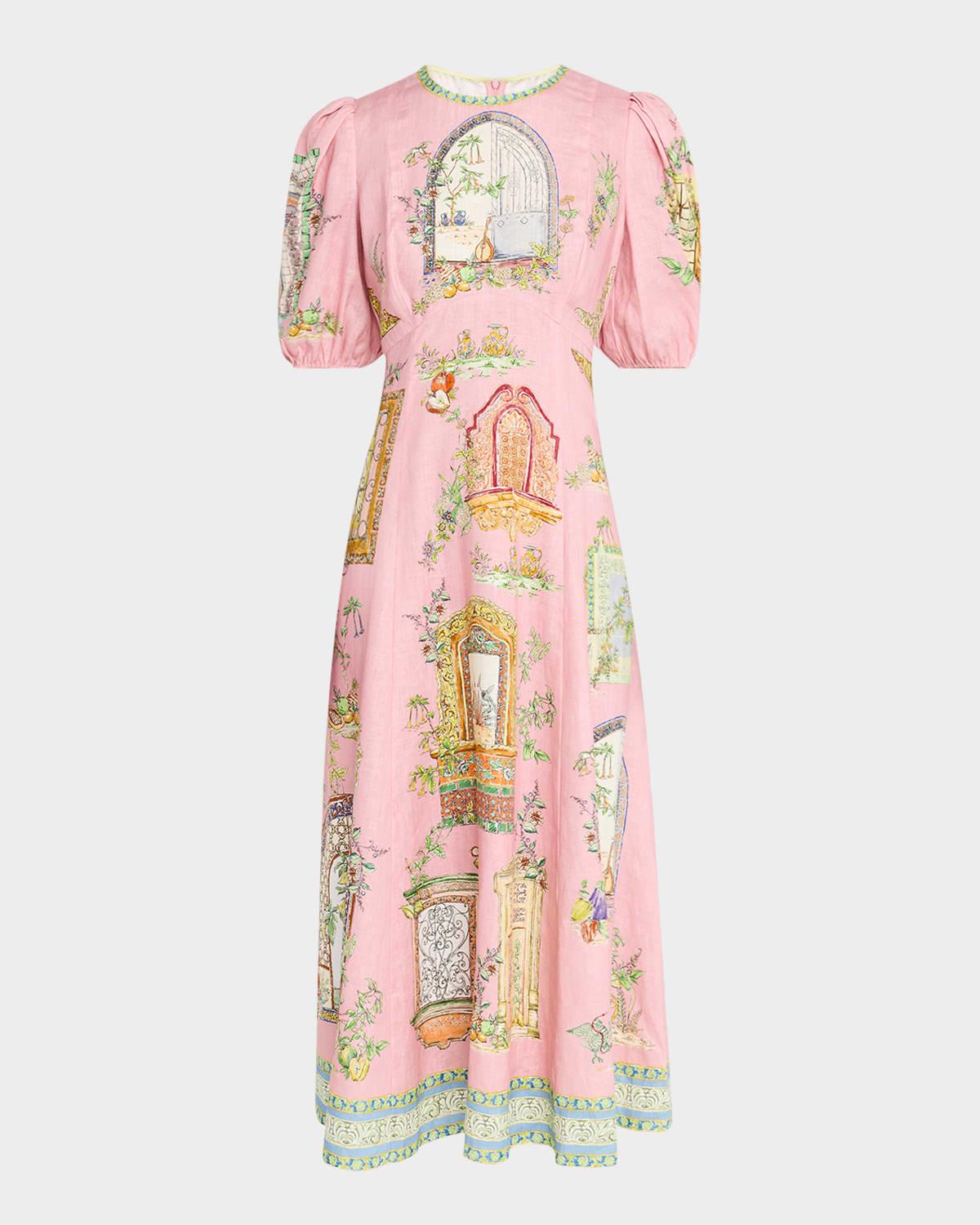 ALÉMAIS Monte Linen Midi Dress in Pink | Lyst