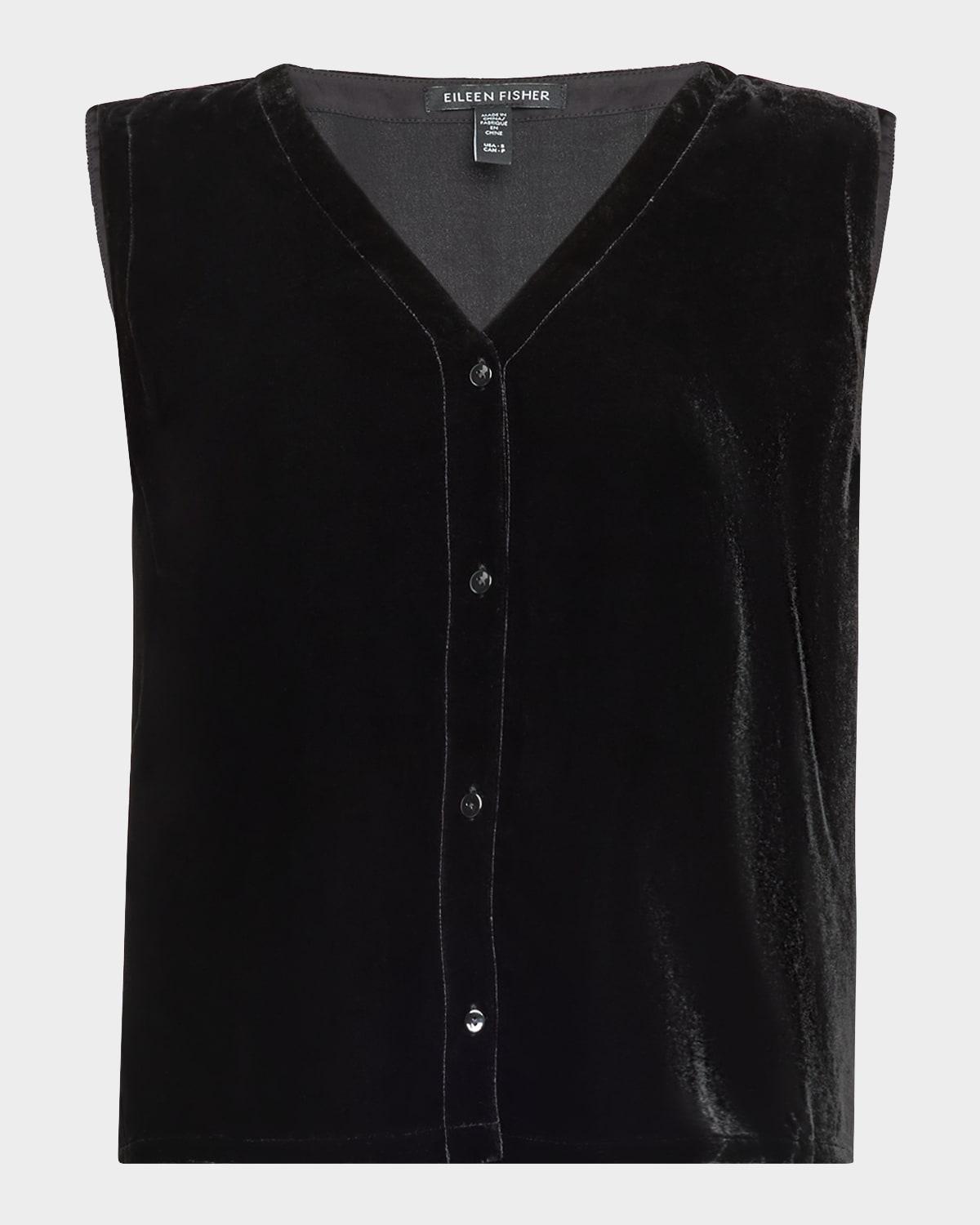 Eileen Fisher Tie-Back Velvet Vest in Black | Lyst