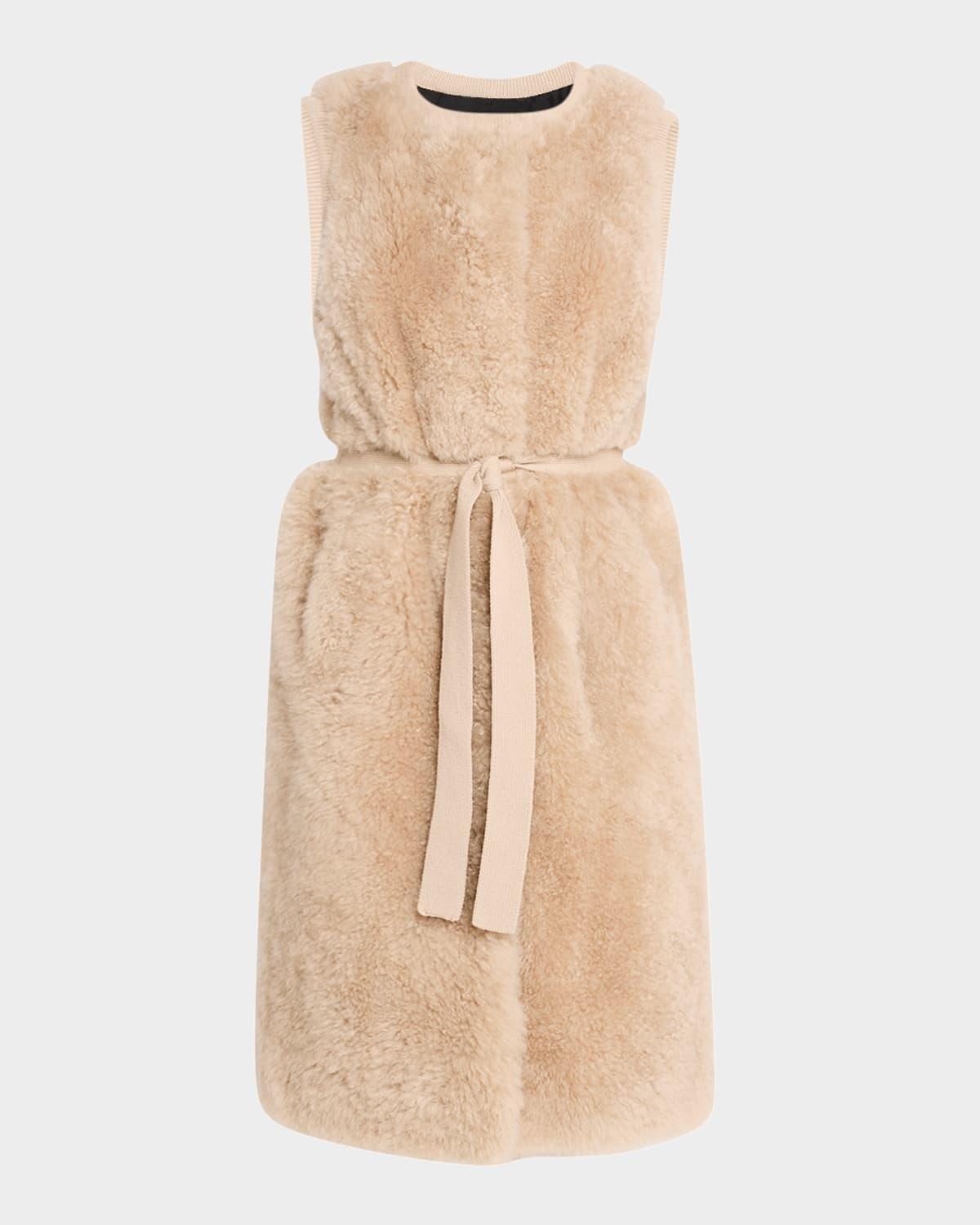 Yves Salomon Belted Lamb Shearling Vest in Natural | Lyst