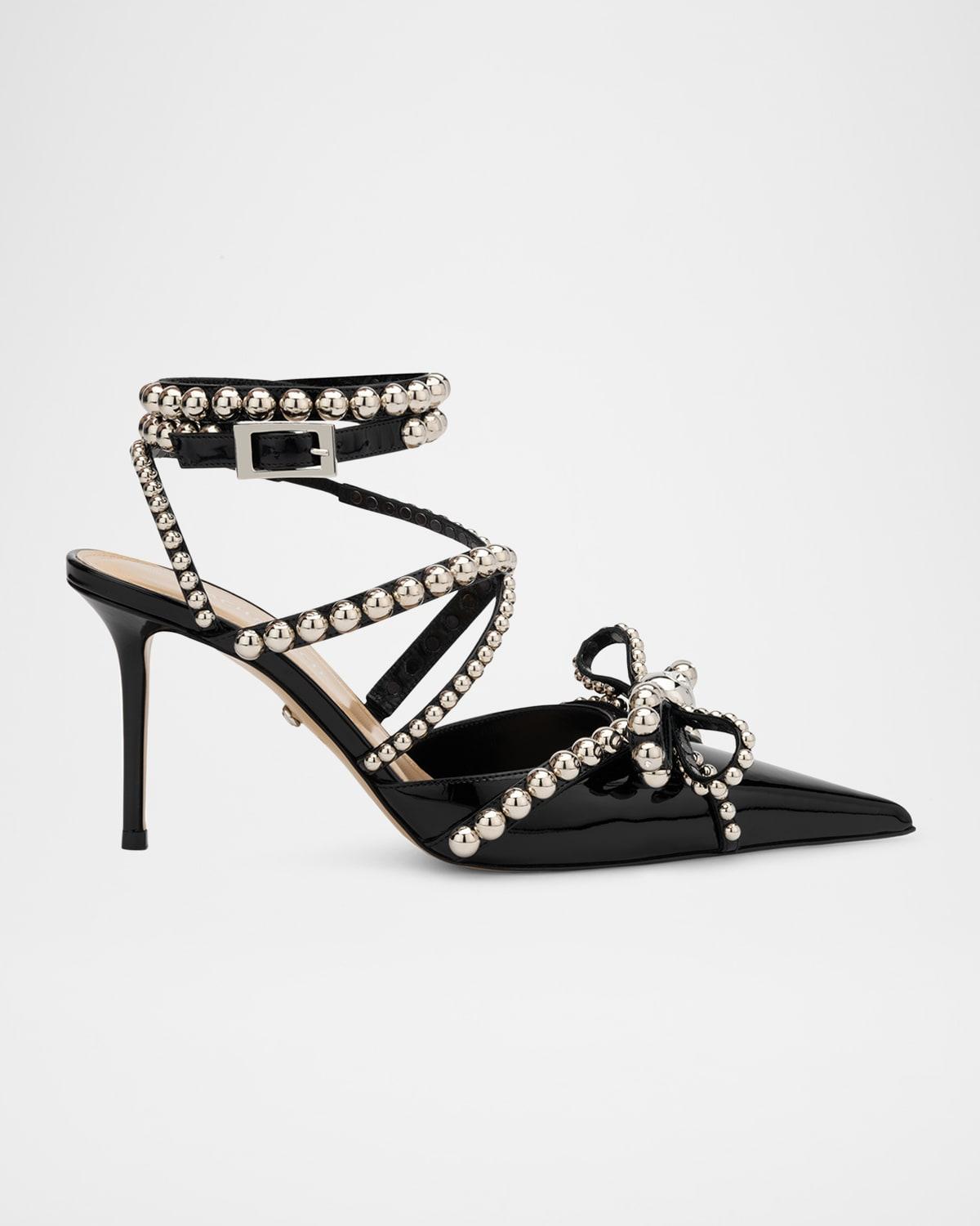 Mach & Mach Dome Stud Bow Patent Leather Pumps in Metallic | Lyst