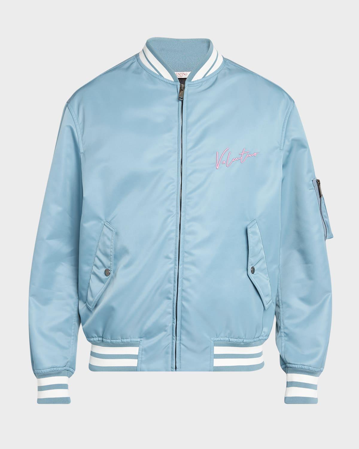 Valentino Embroidered Script Bomber Jacket in Blue for Men | Lyst