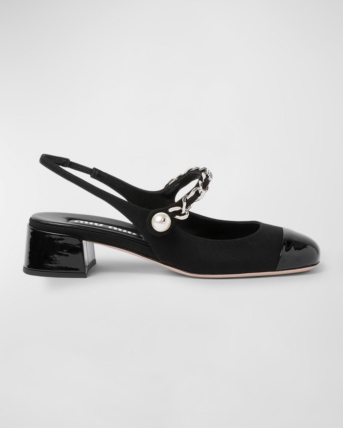 Miu Miu Mary Jane Chain Slingback Pumps in Black | Lyst