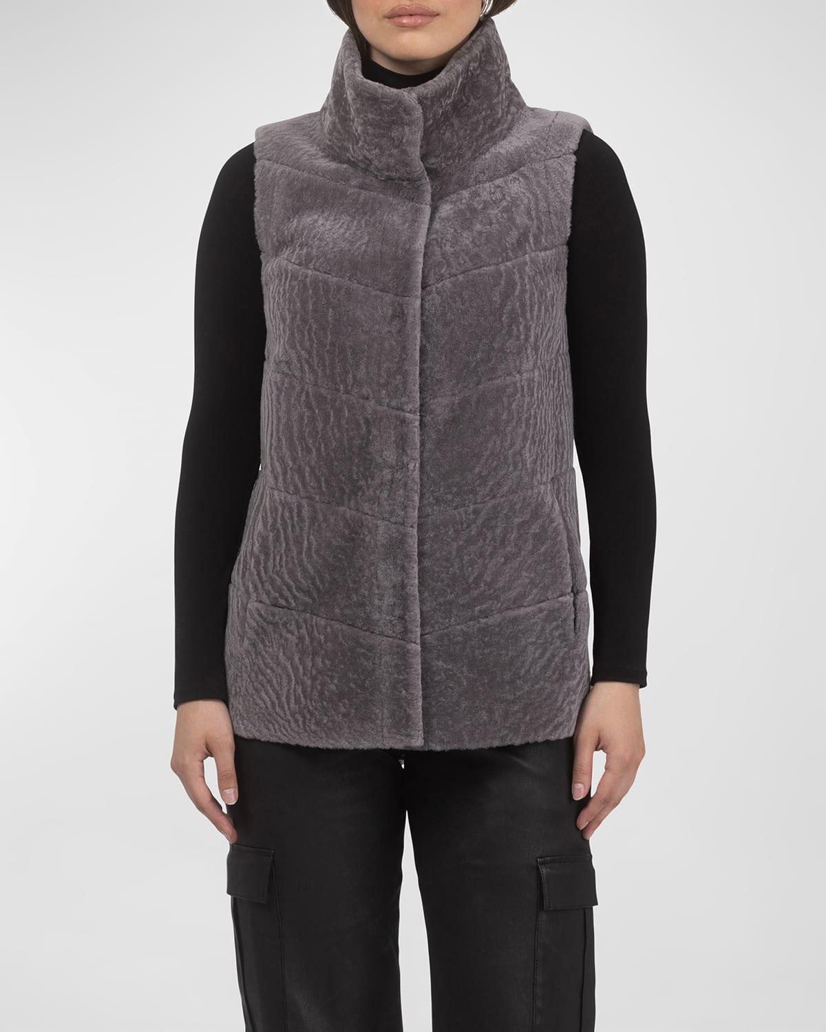 Gorski Reversible Textured Lamb Shearling Vest in Gray | Lyst