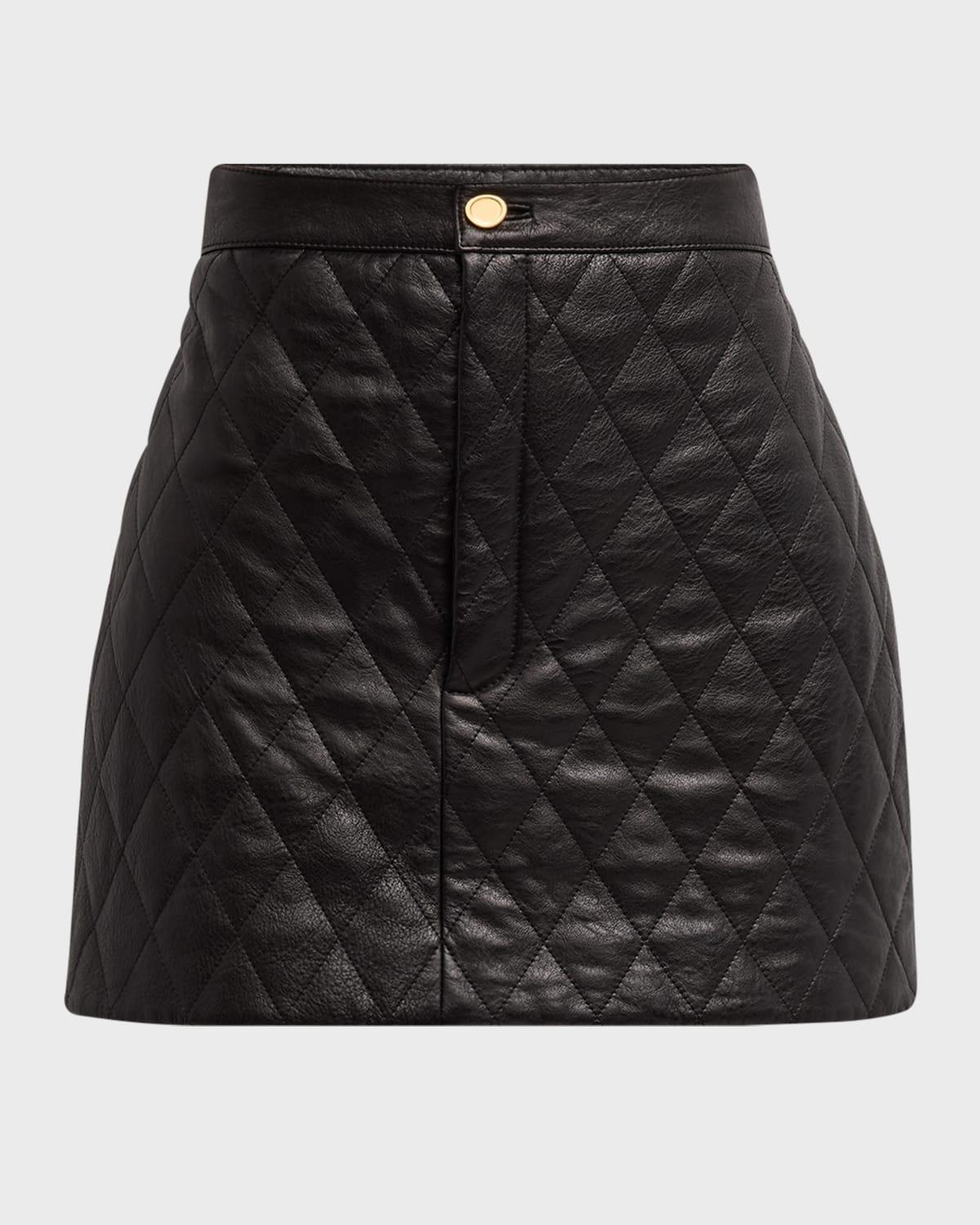 FRAME Quilted Leather Mini Skirt in Black | Lyst