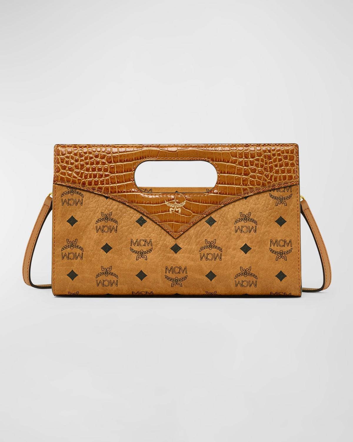 MCM Diamond Visetos Monogram Crossbody Bag in Brown | Lyst