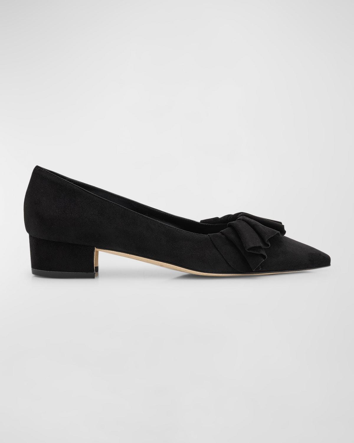 Manolo Blahnik Suede Ruffle Ballerina Pumps in Black | Lyst