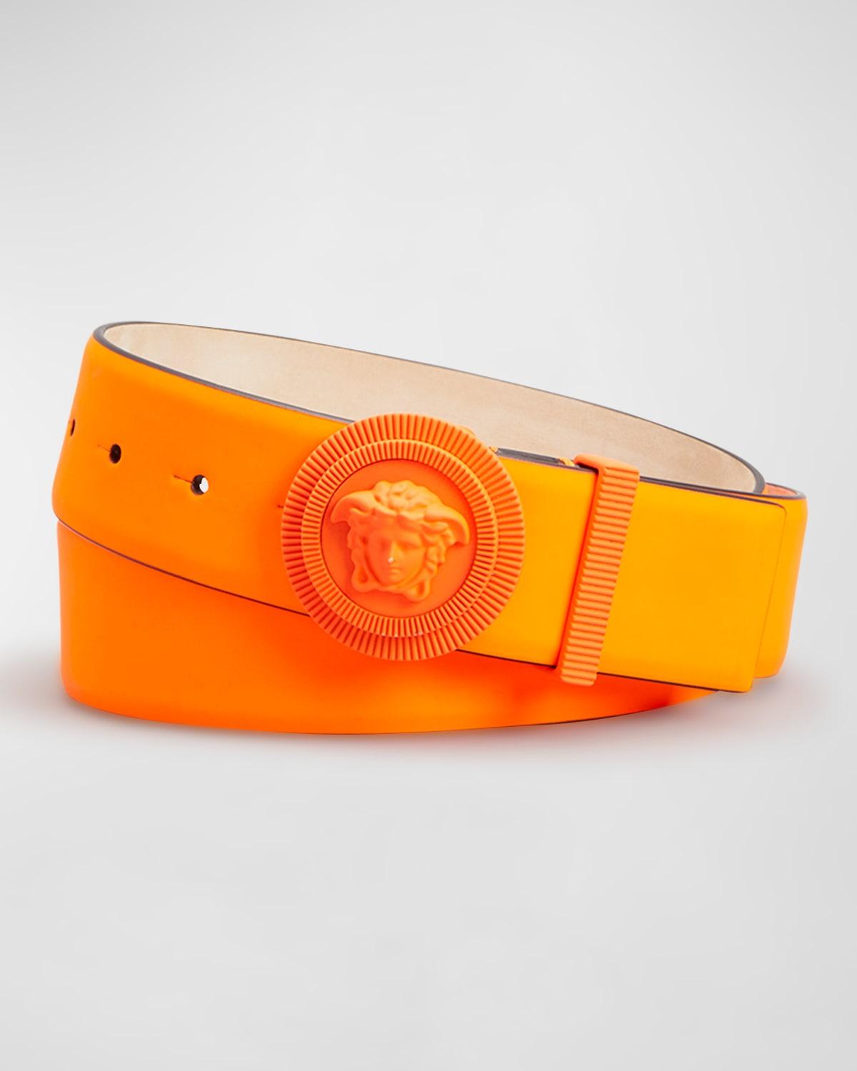 Versace Tonal Neon Medusa Head Leather Belt in Orange for Men | Lyst