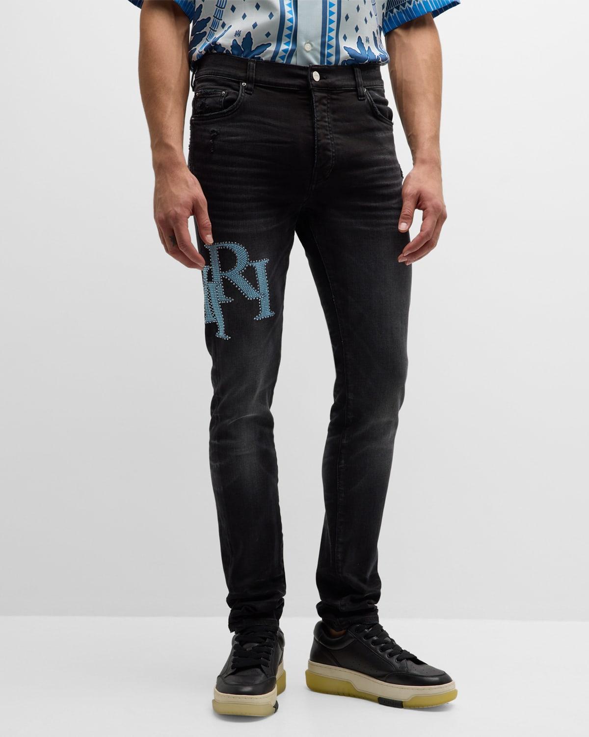 Amiri Crystal Staggered Logo Jeans in Black for Men | Lyst