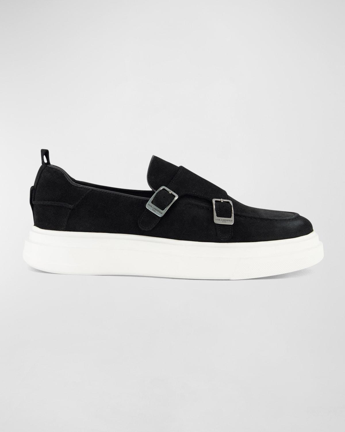Karl Lagerfeld Sneaker-Sole Suede Double-Monk Loafers in Black for Men ...
