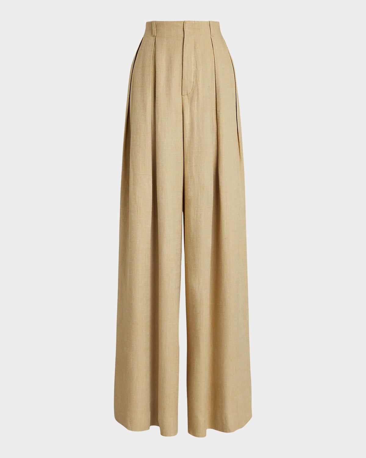 Ralph Lauren Greer Silk-Linen Twill Pleated Pants in Natural | Lyst