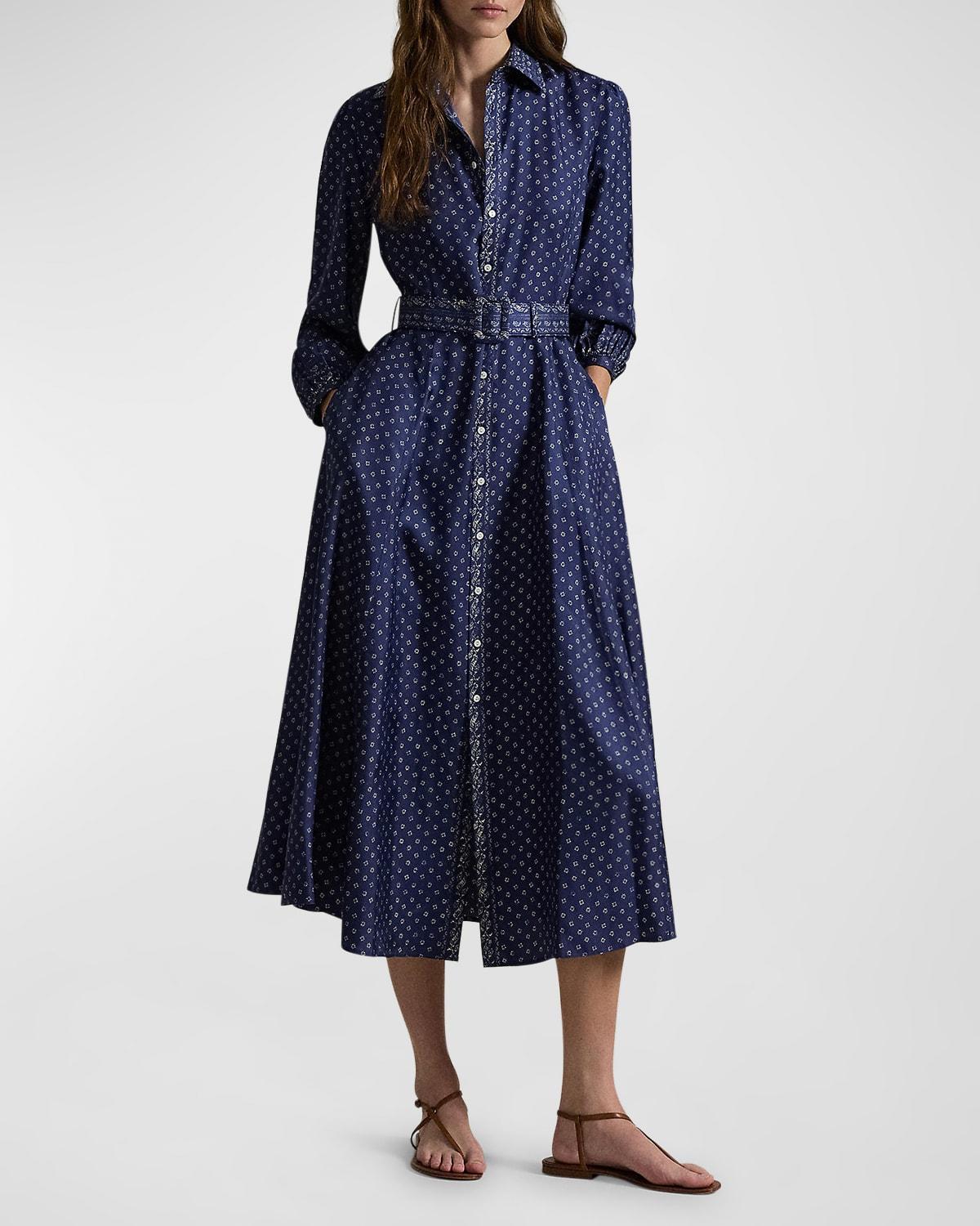 Polo Ralph Lauren Mixed-Print Mulberry Silk Shirtdress in Blue | Lyst
