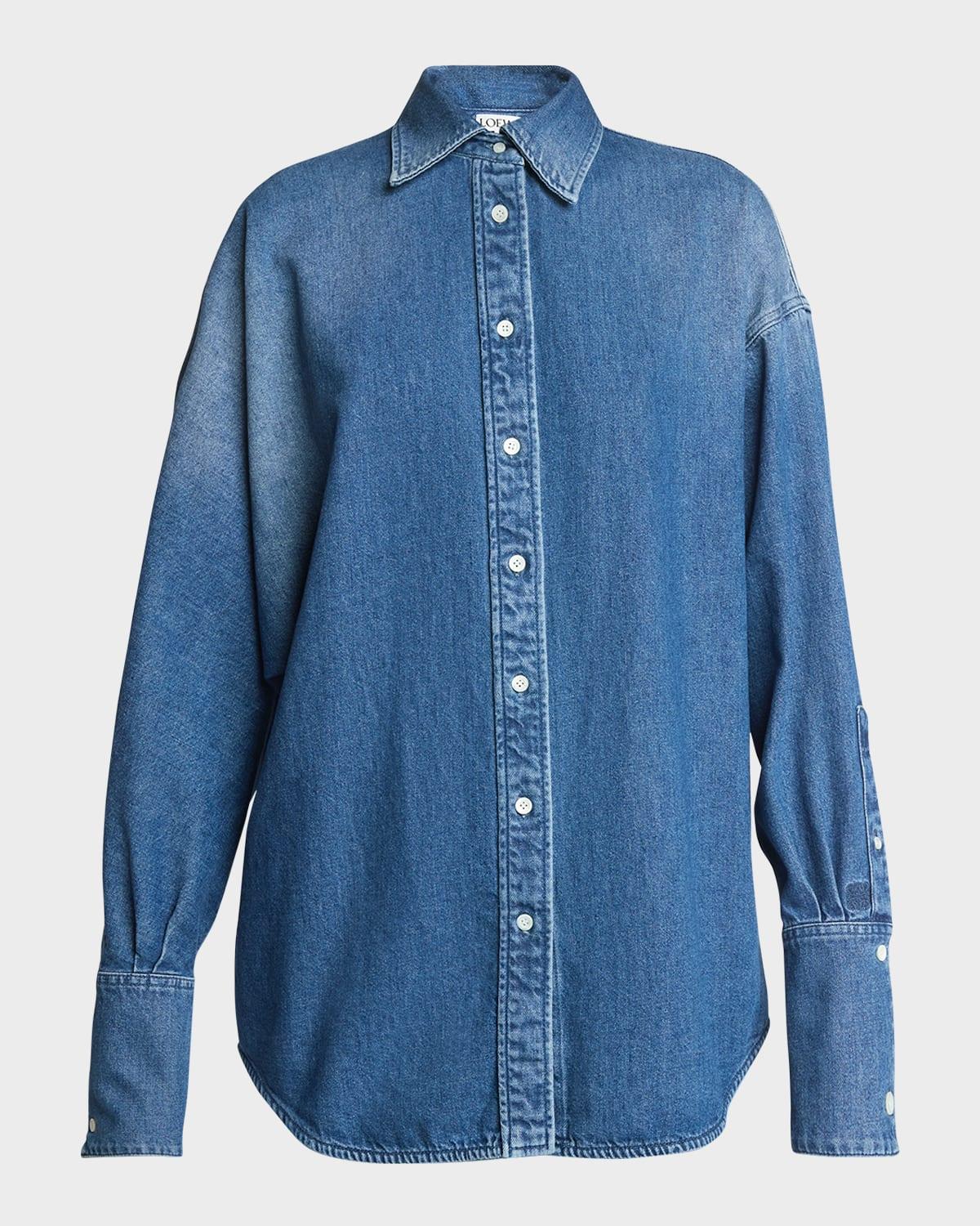 Loewe Denim Button-Front Shirt With Mother Of Pearl Buttons in Blue | Lyst