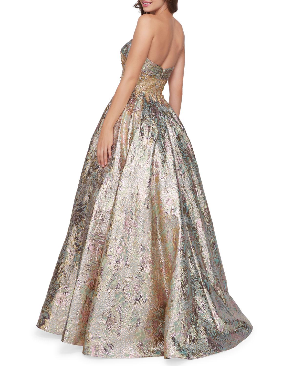 Mac Duggal Synthetic Strapless Metallic Brocade Ball Gown Lyst