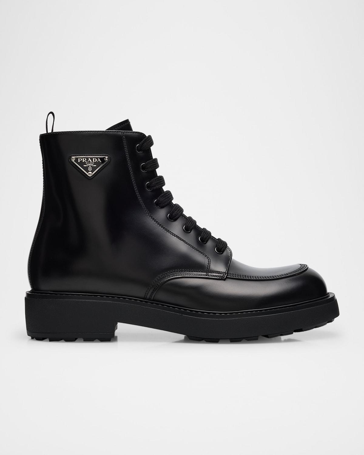 Prada Leather Combat Boots in Black for Men | Lyst