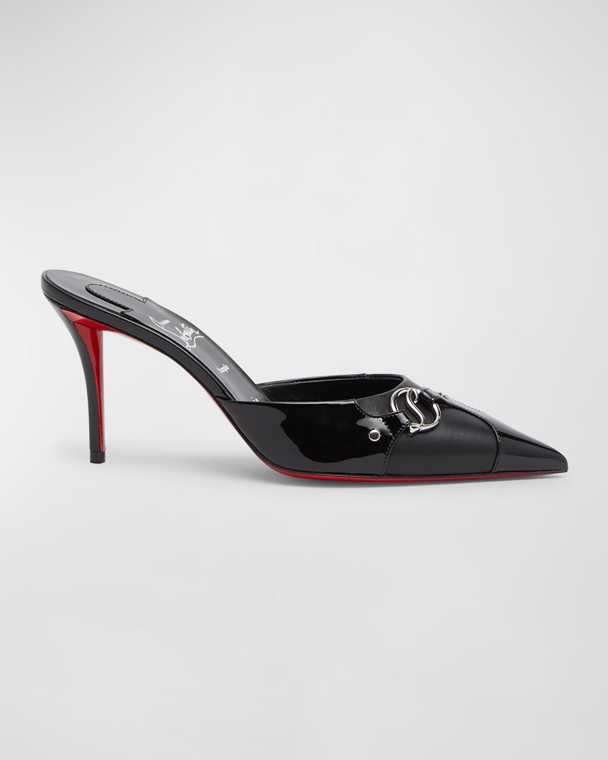 Christian Louboutin Mixed Leather Logo Charm Sole Mules in Black | Lyst