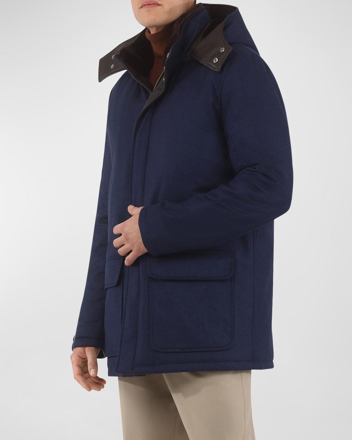 Gorski Wool-Cashmere Parka with Shearling Collar in Blue for Men | Lyst
