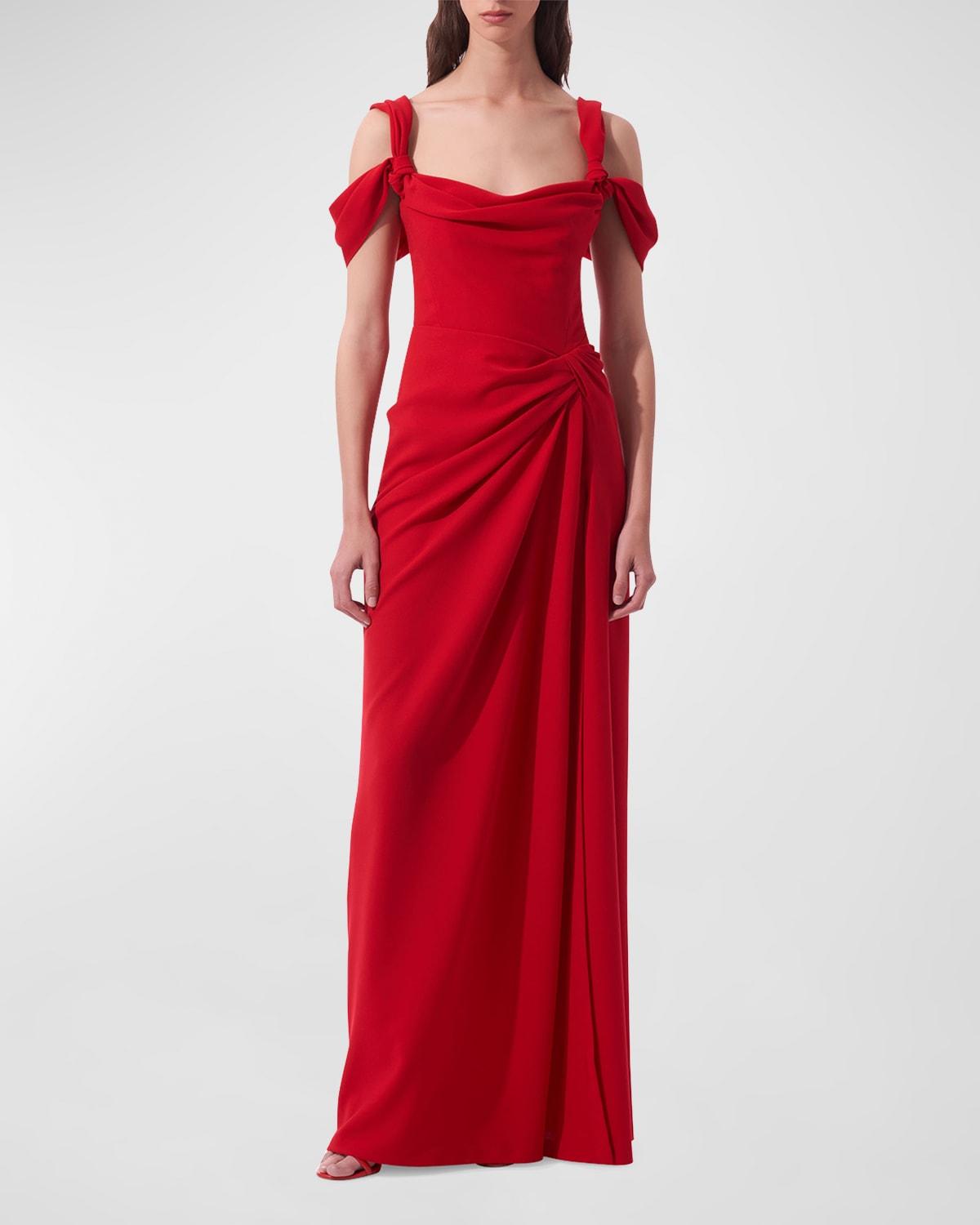 Carolina Herrera Draped Off-Shoulder Strap Slit Gown in Red | Lyst