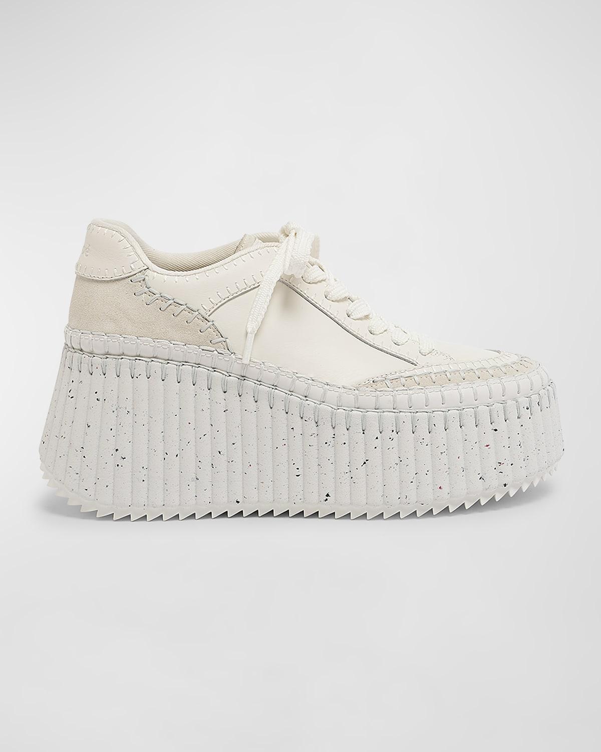 Chloé Platform Speckled Mix Leather Sneakers in White | Lyst