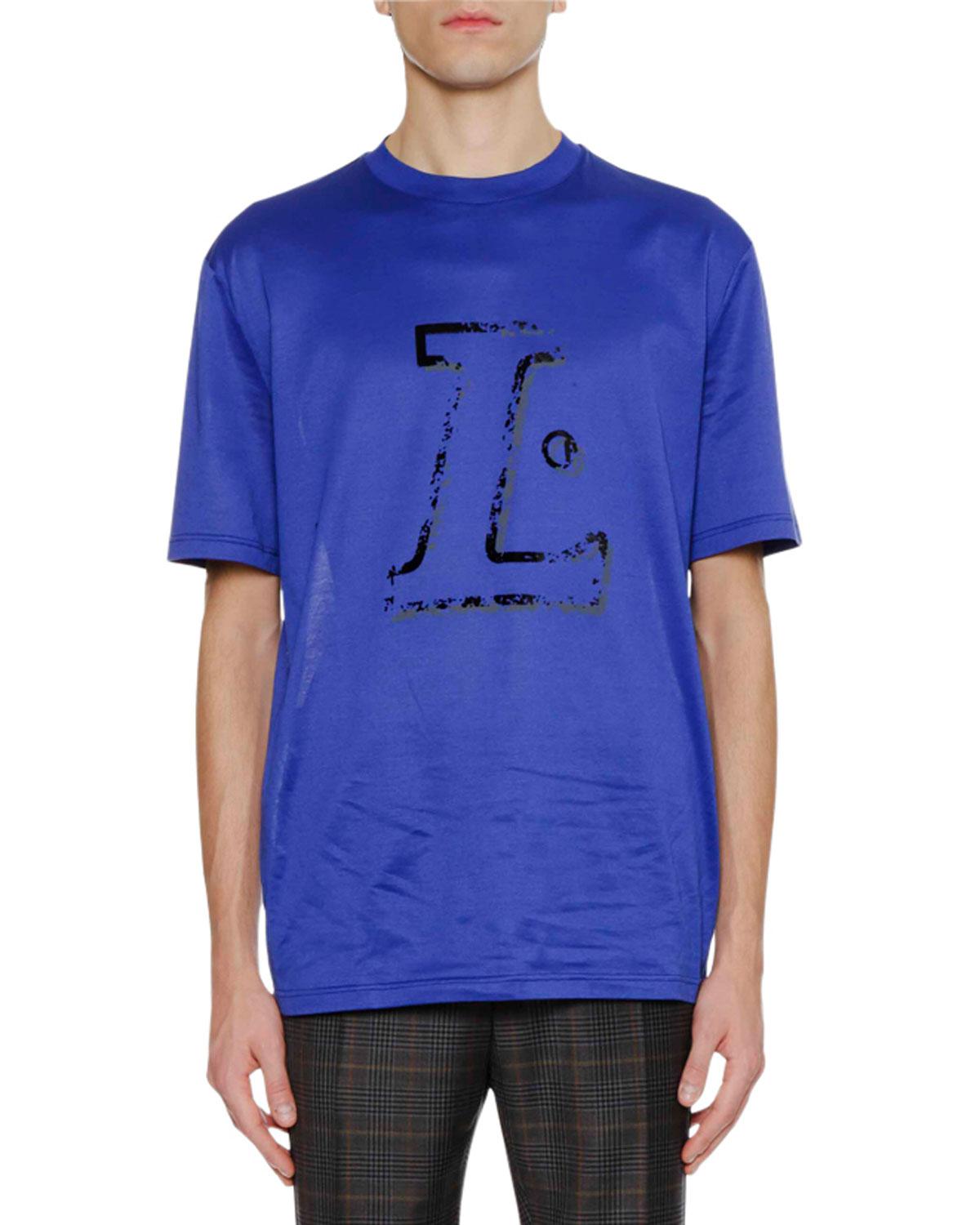 Lanvin Men's Flocked L Logo T-shirt in Blue for Men - Lyst