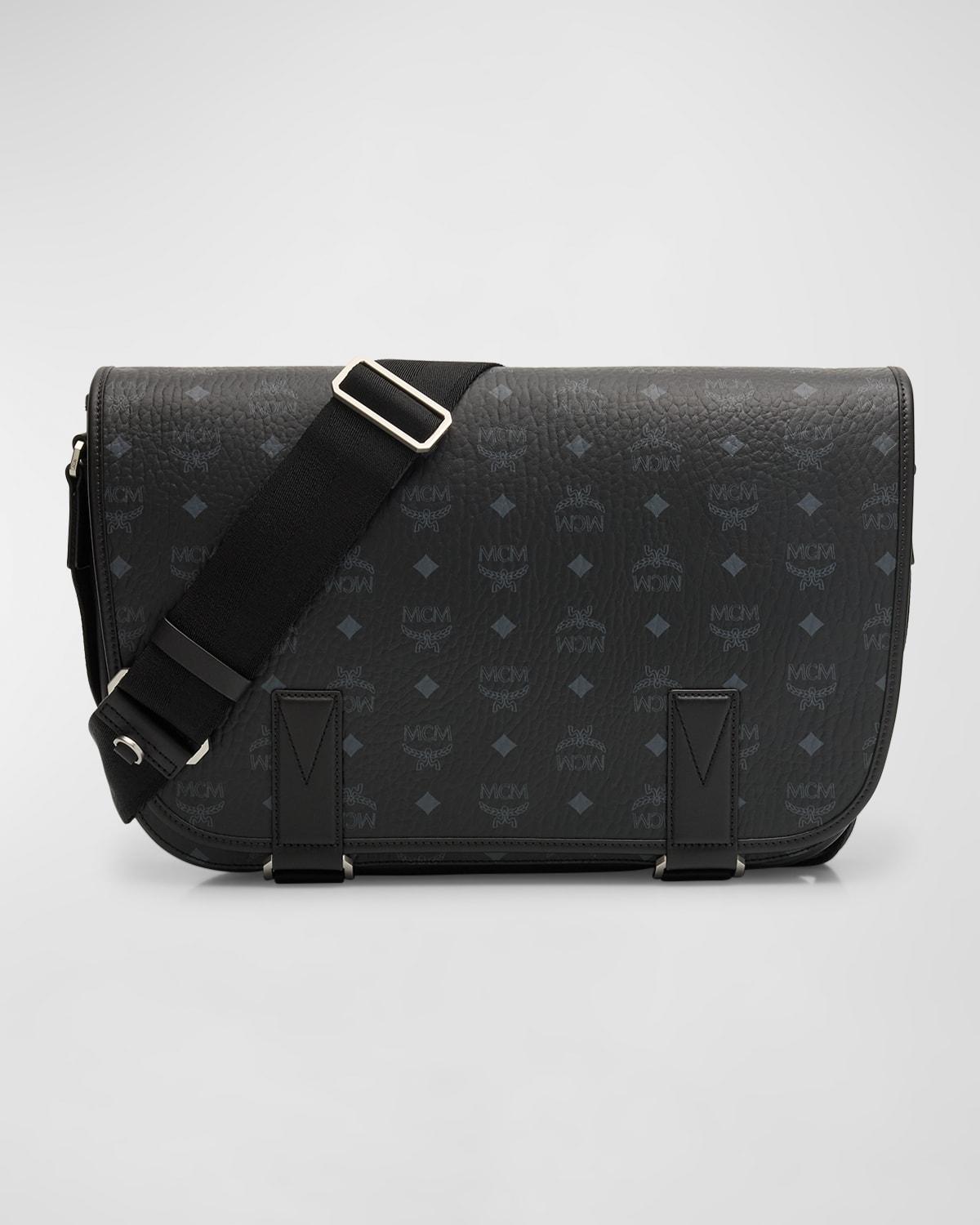 MCM Aren Visetos Monogram Canvas Messenger Bag in Black for Men | Lyst