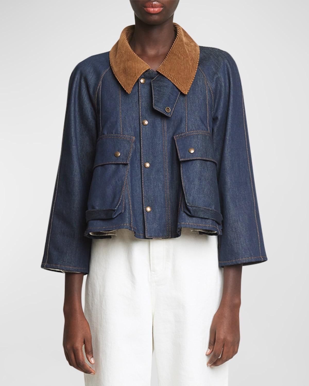 Loewe Collared Denim Trapeze Jacket in Blue | Lyst