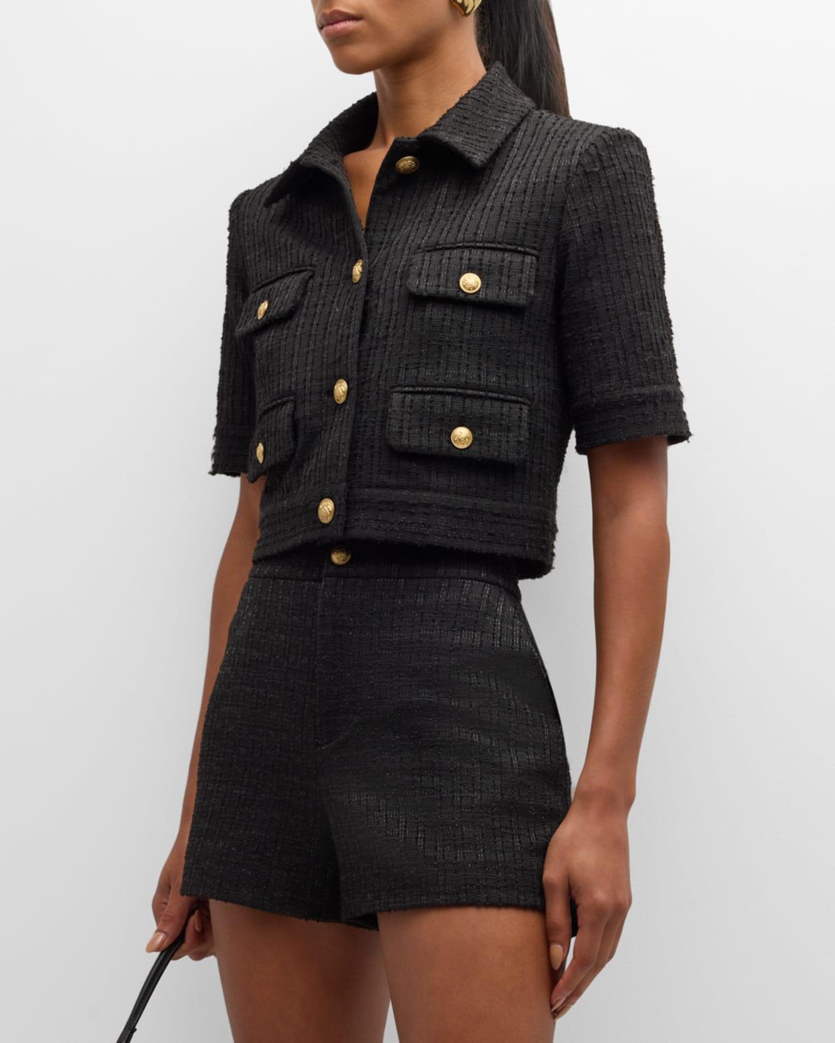 Alice + Olivia Elle Tweed Cropped Jacket in Black | Lyst