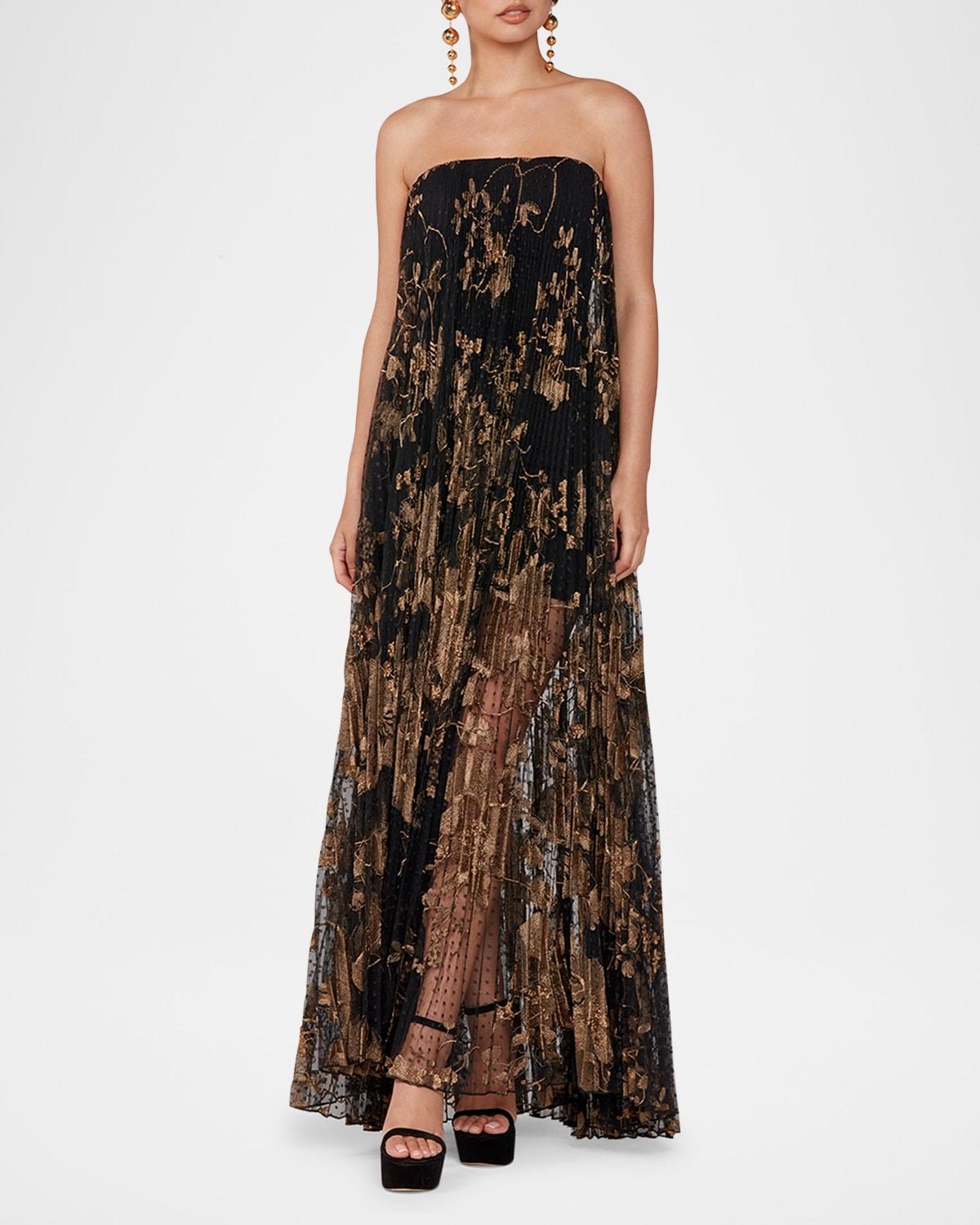 HELSI Delphine Strapless Pleated Lace Gown in Brown | Lyst