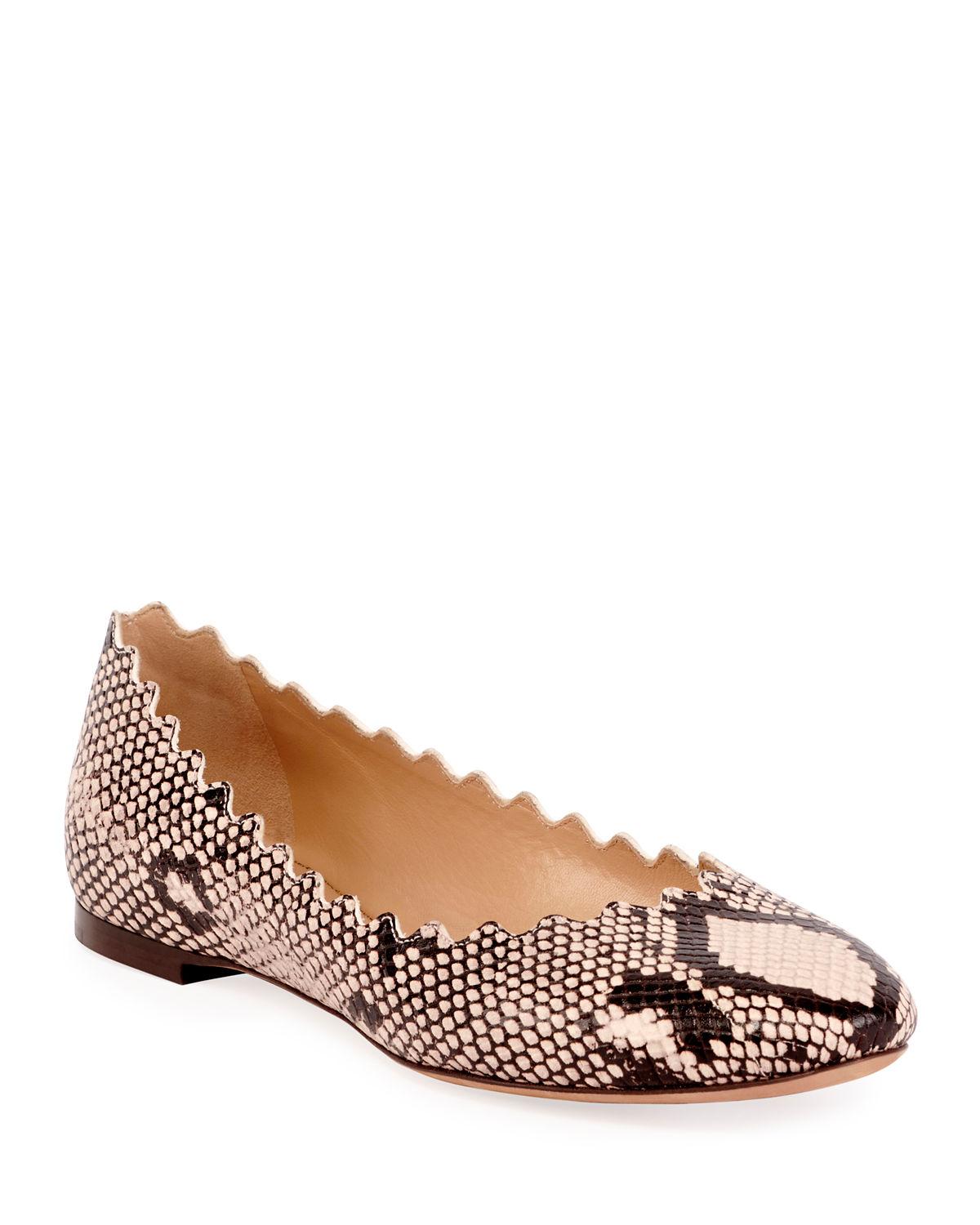 Chloé Leather Lauren Scalloped Snake-print Ballet Flats - Save 60% - Lyst