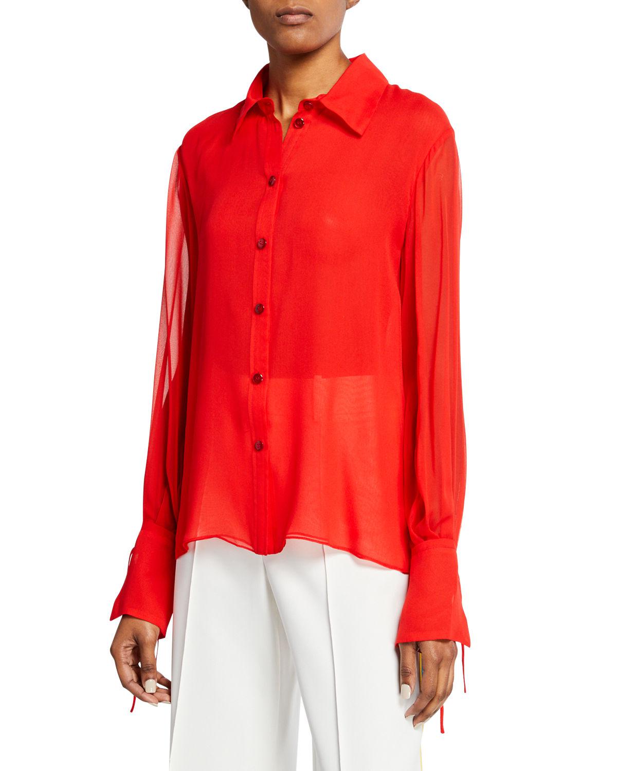 Carolina Herrera Tie-sleeve Silk Button-front Blouse in Red - Lyst Carolina Herrera Tie-sleeve Silk Button-front Blouse in Red - Lyst