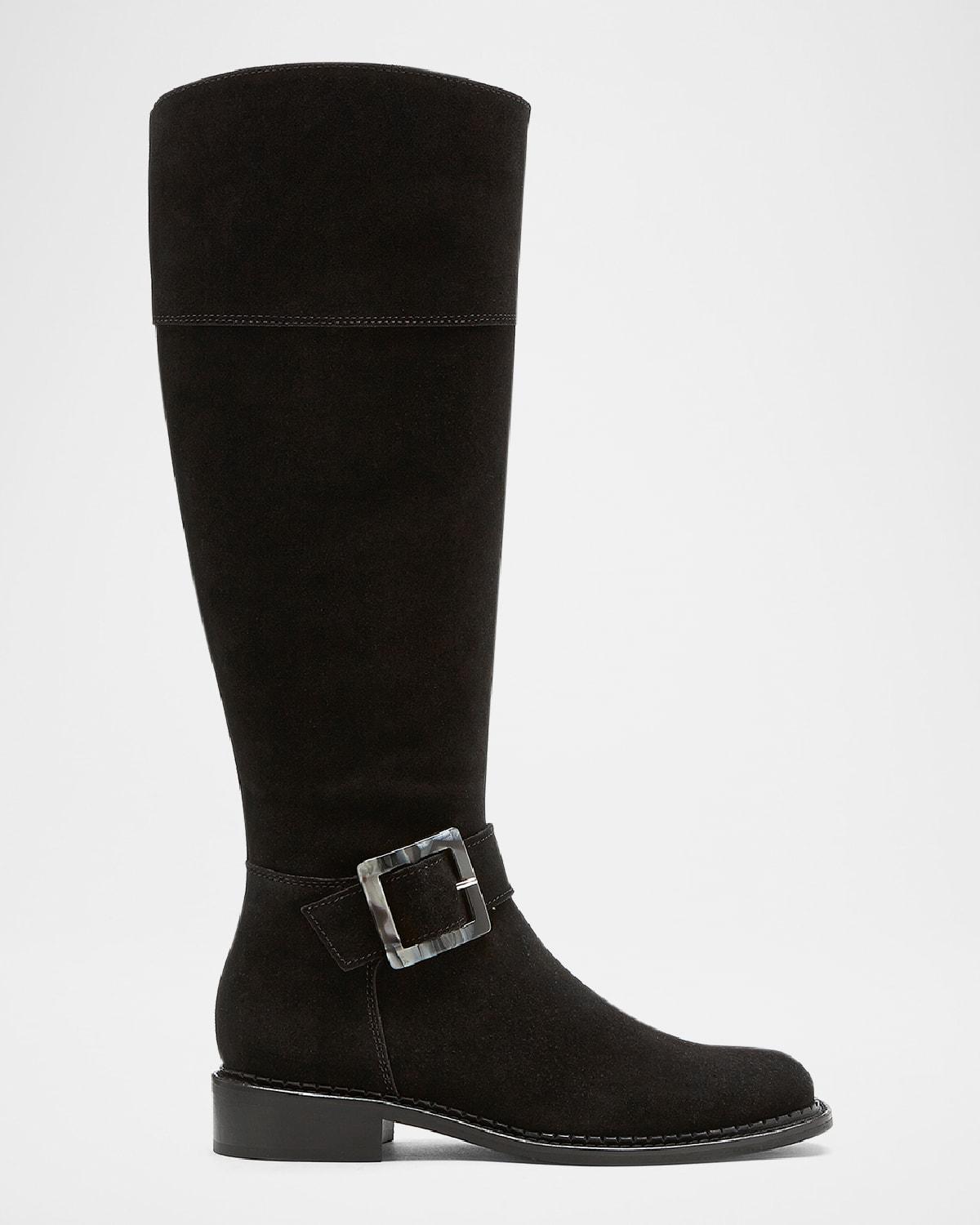 La Canadienne Saige Suede Buckle Knee Boots in Black | Lyst