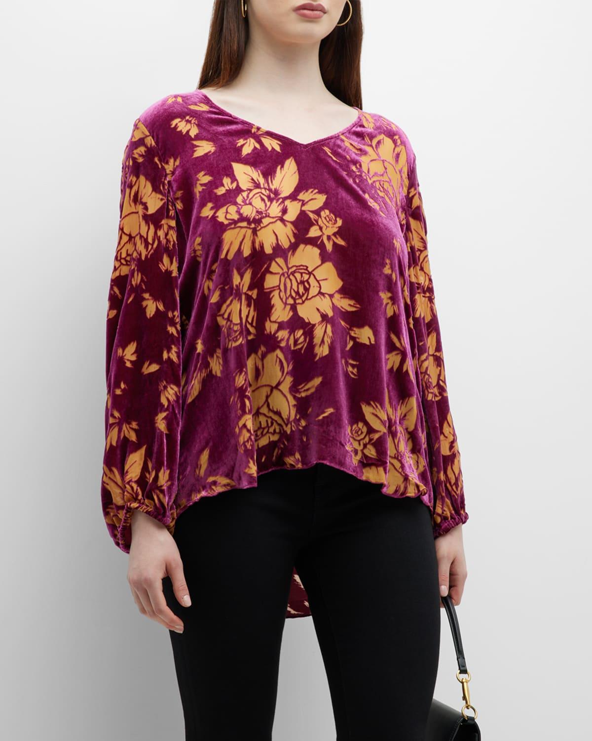 Johnny Was Plus Size Vida Floral-burnout Velvet Blouse in Red | Lyst