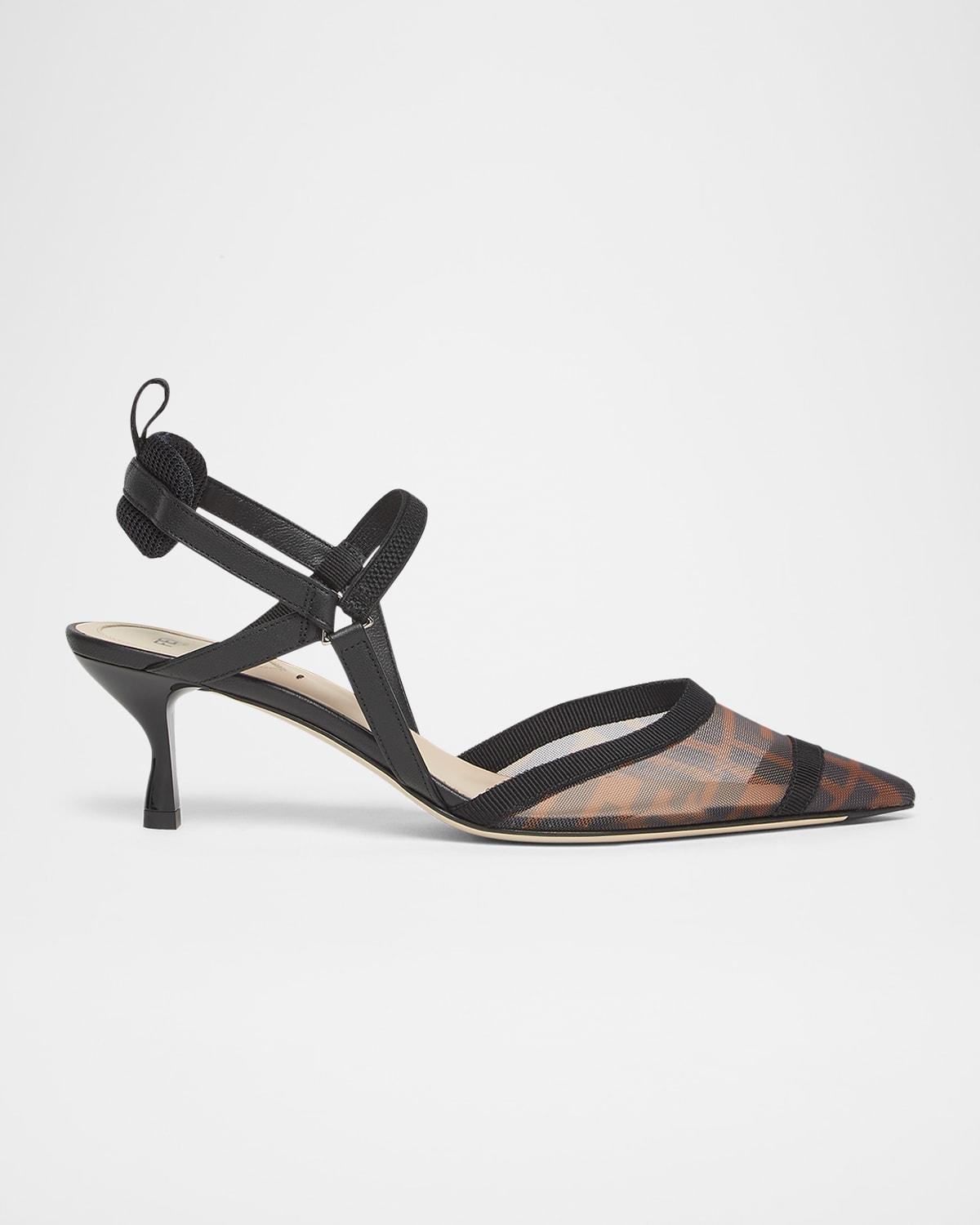 Fendi Colibri Ff Mesh Slingback Kitten-Heel Pumps in Metallic | Lyst