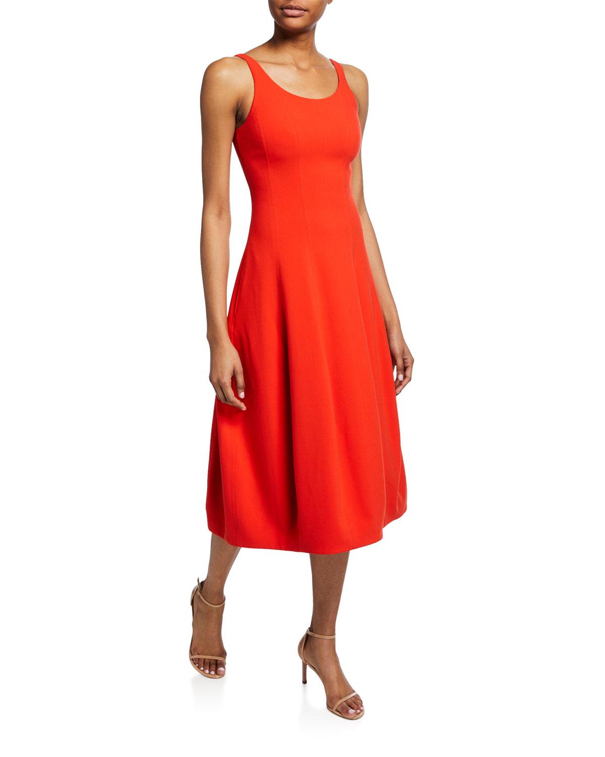 Halston Synthetic Sleeveless Scoop-neck Fit-&-flare Dress in Red - Lyst