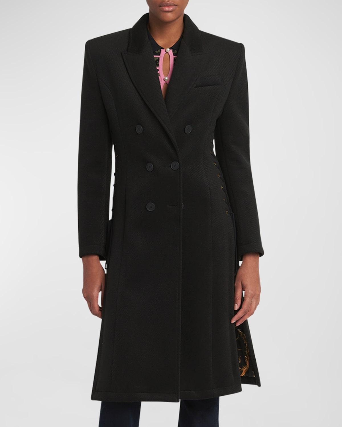 Versace Jeans Couture Tailored Lace-Up Coat in Black | Lyst