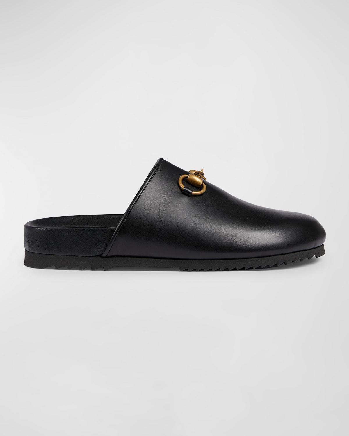 Gucci Sol Leather Horsebit Mules in Black | Lyst