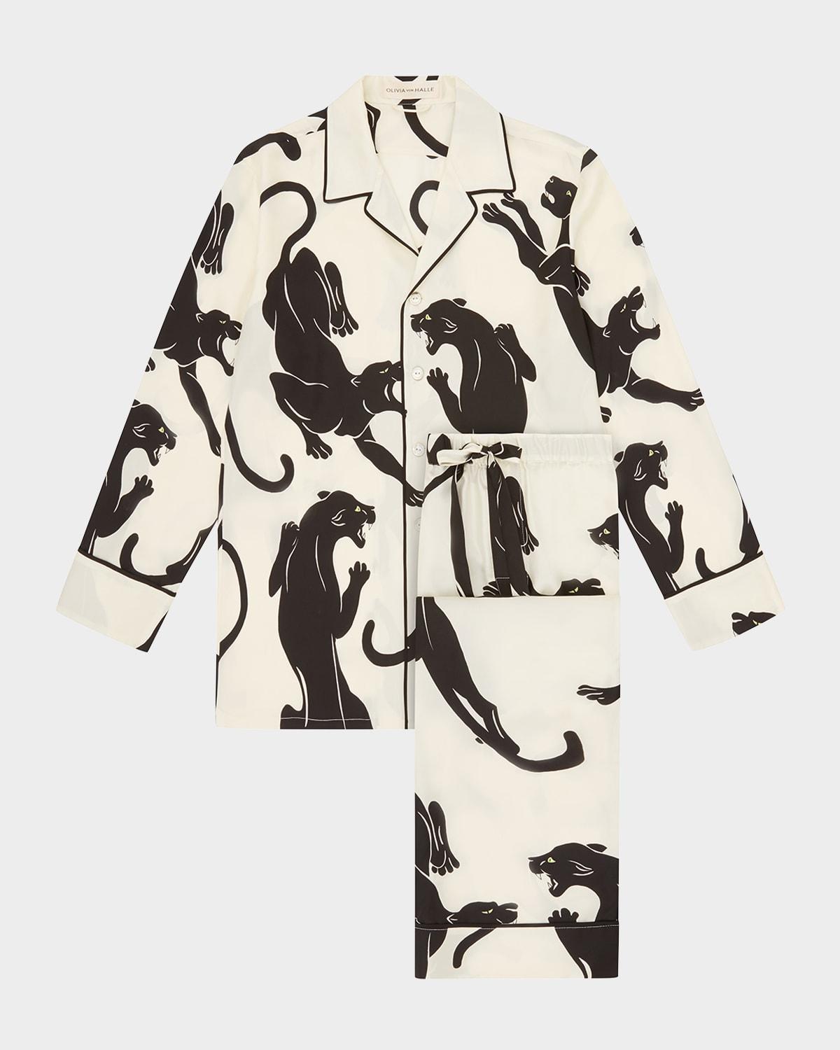 Olivia Von Halle Yves Panther-Print Silk Pajama Set in White | Lyst