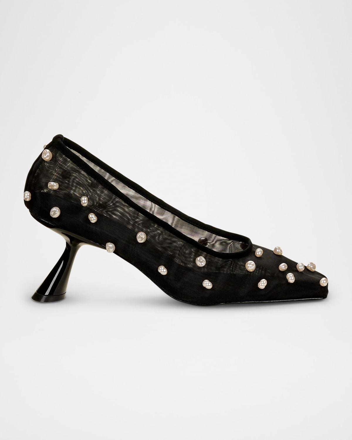Cult Gaia Winne Pearl Mesh Pumps in Black | Lyst