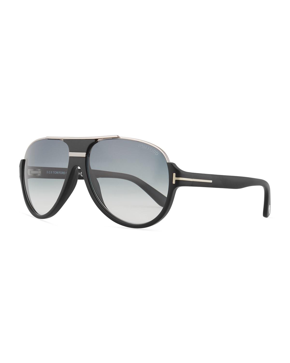 Tom Ford Dimitry Half Rim Aviator Sunglasses Matte Black Shiny Dark