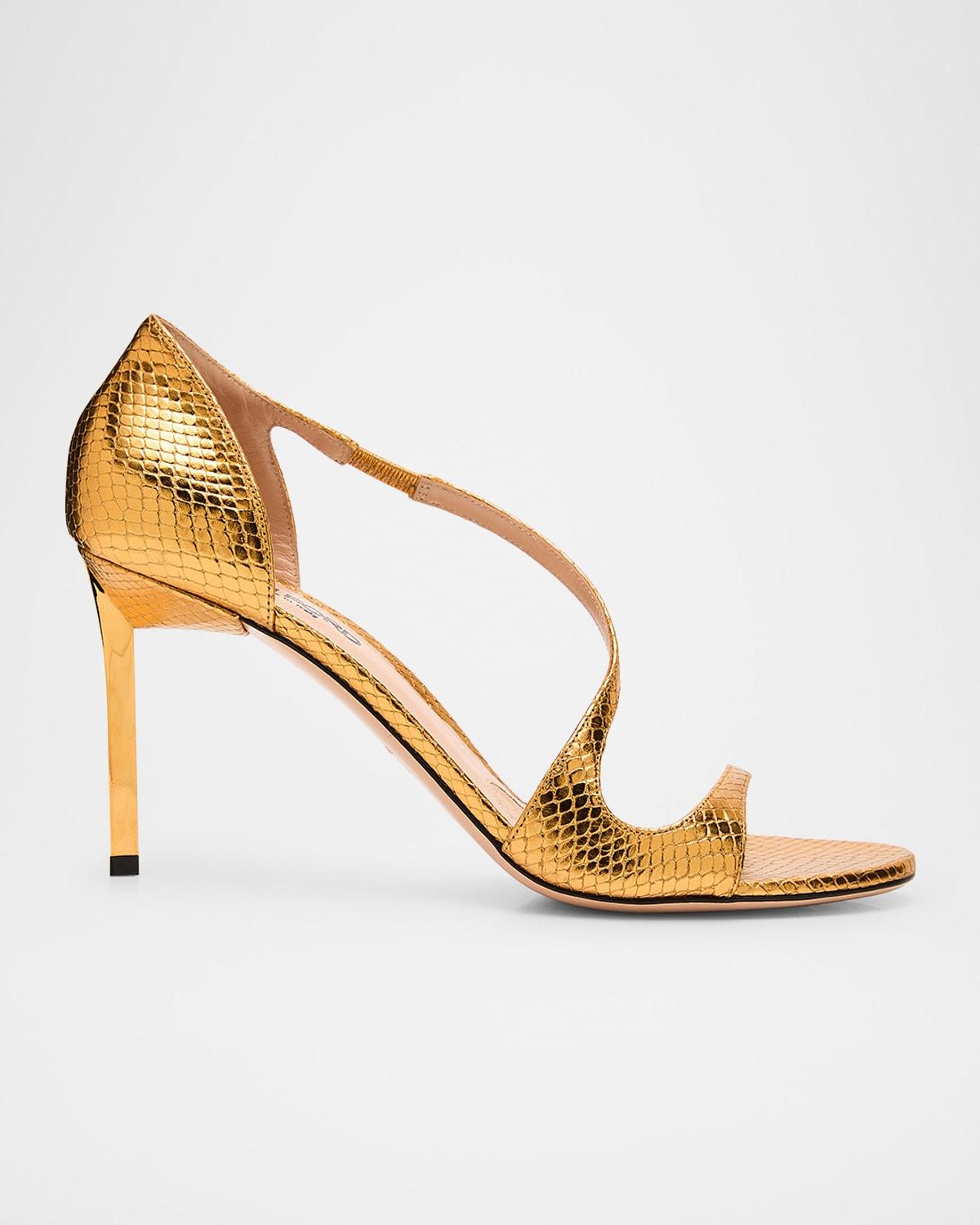 Tom Ford Metallic Python-Embossed Stiletto Sandals | Lyst
