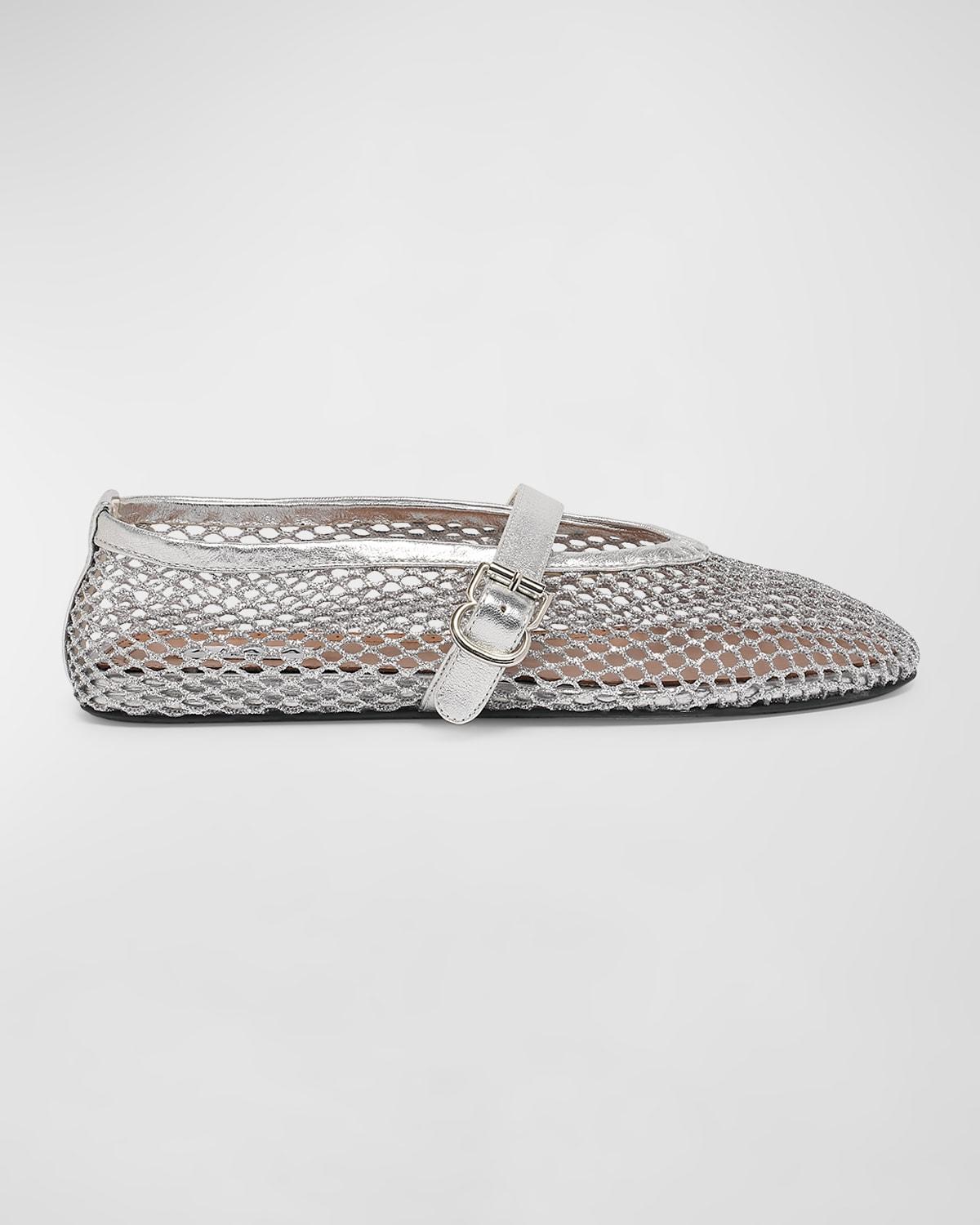 Alaïa Metallic Net Mary Jane Ballerina Flats in Gray | Lyst