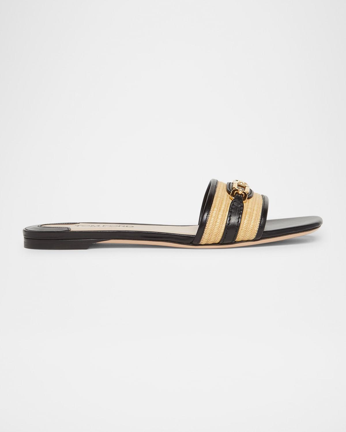 Tom Ford Whitney Raffia And Leather Slides in White | Lyst