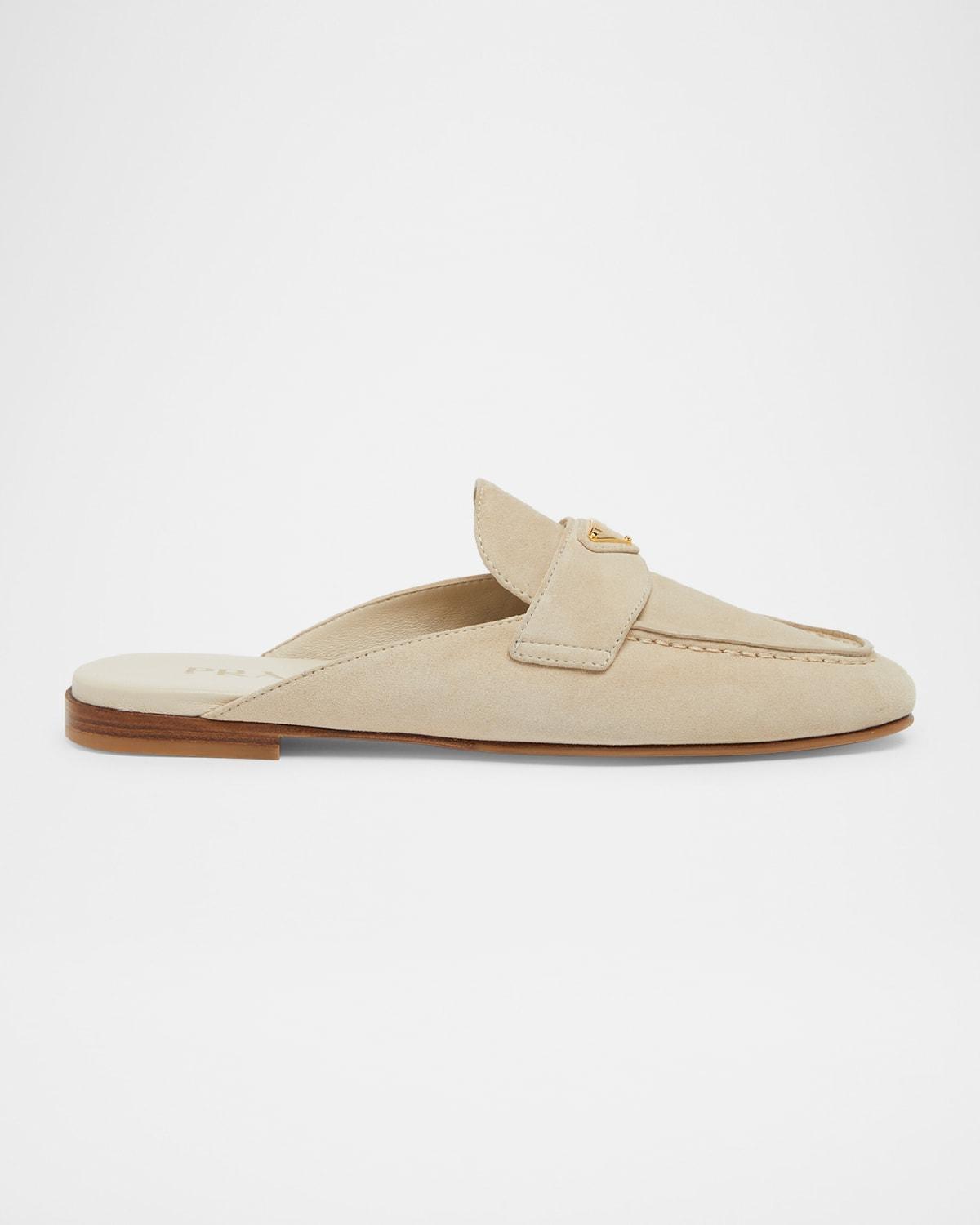 Prada Logo Suede Loafer Mules in White | Lyst