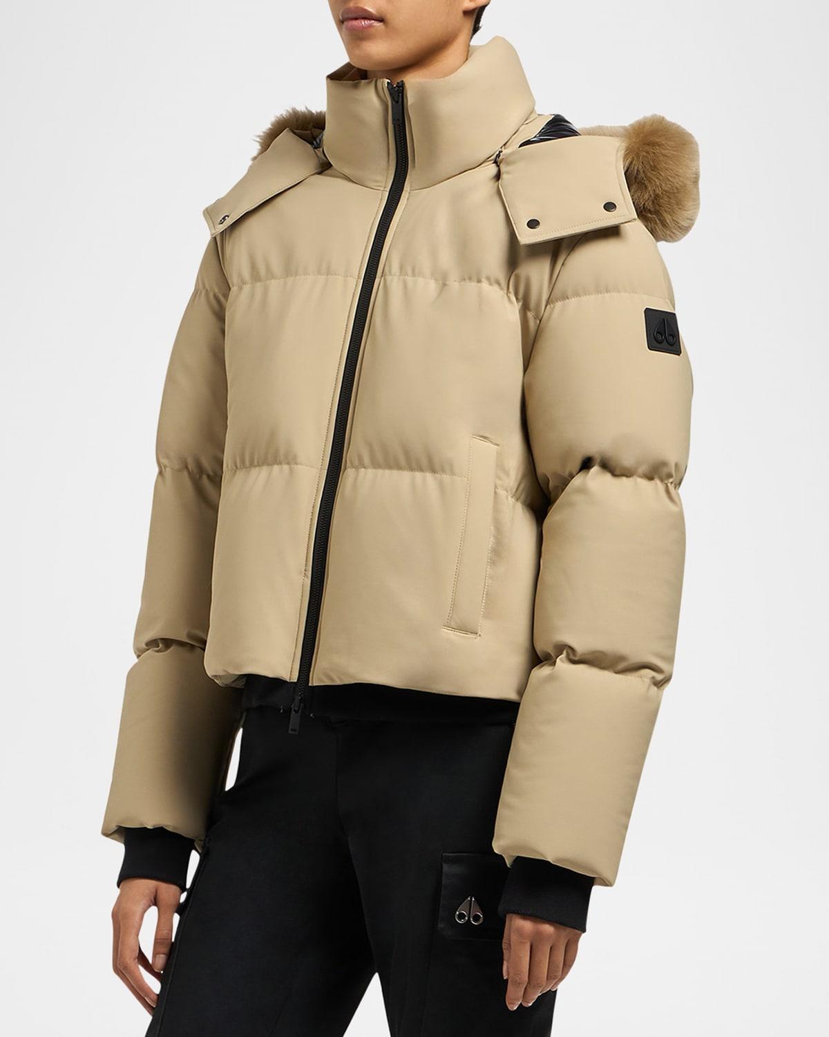 Moose Knuckles Shearling-Trim Puffer Jacket Detachable Hood in Natural ...