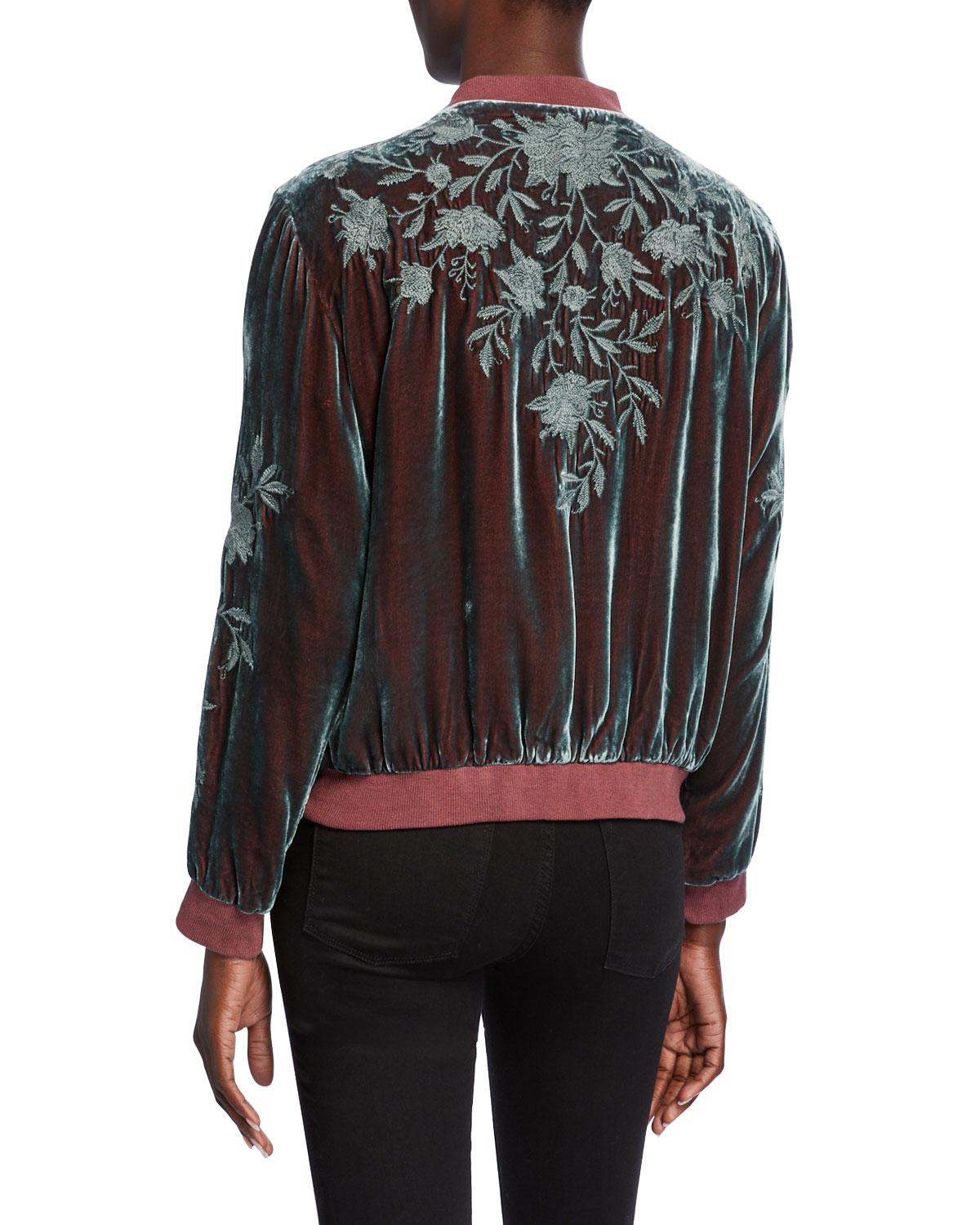 Johnny Was Christina Embroidered Velvet Bomber Jacket in Blue - Lyst