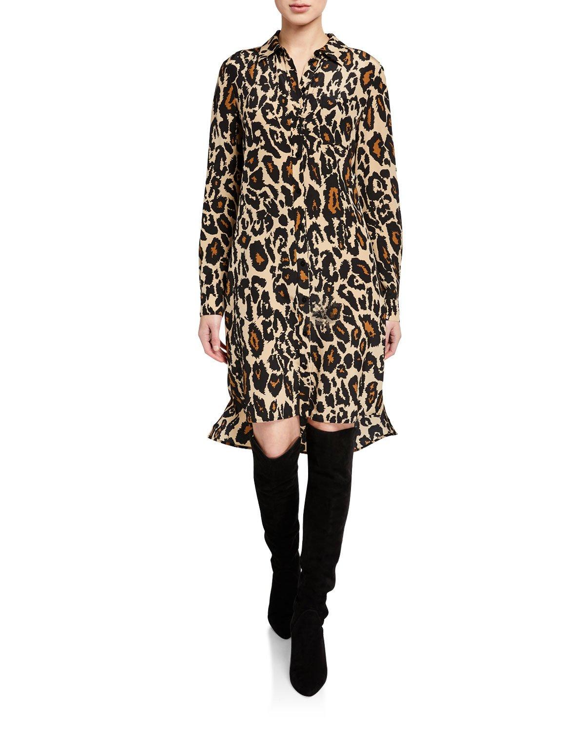 Diane Von Furstenberg New Jeanne Two Leopard Print Shirt Dress In Black