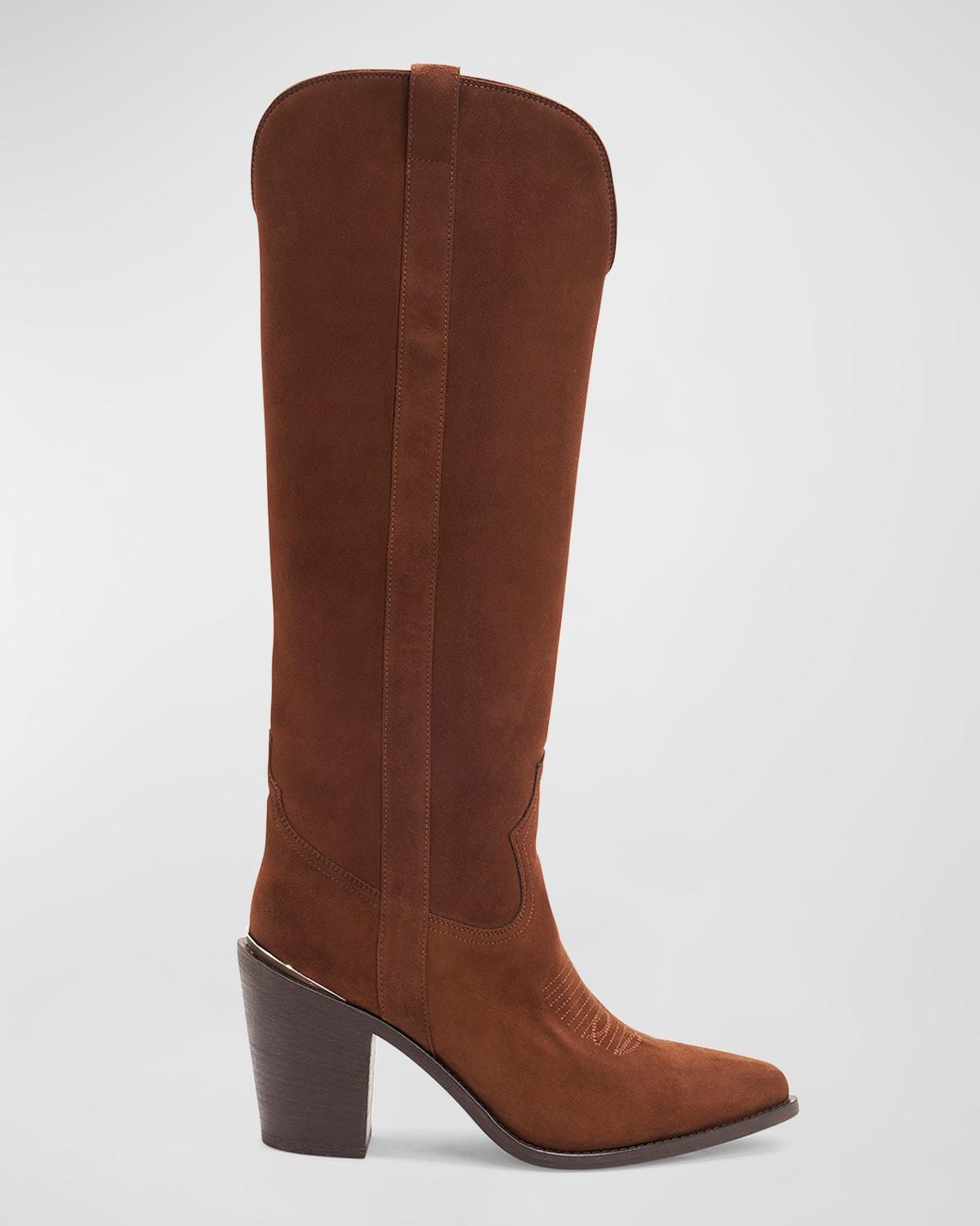 Partow Leigh Anne Suede Western Knee Boots in Brown | Lyst