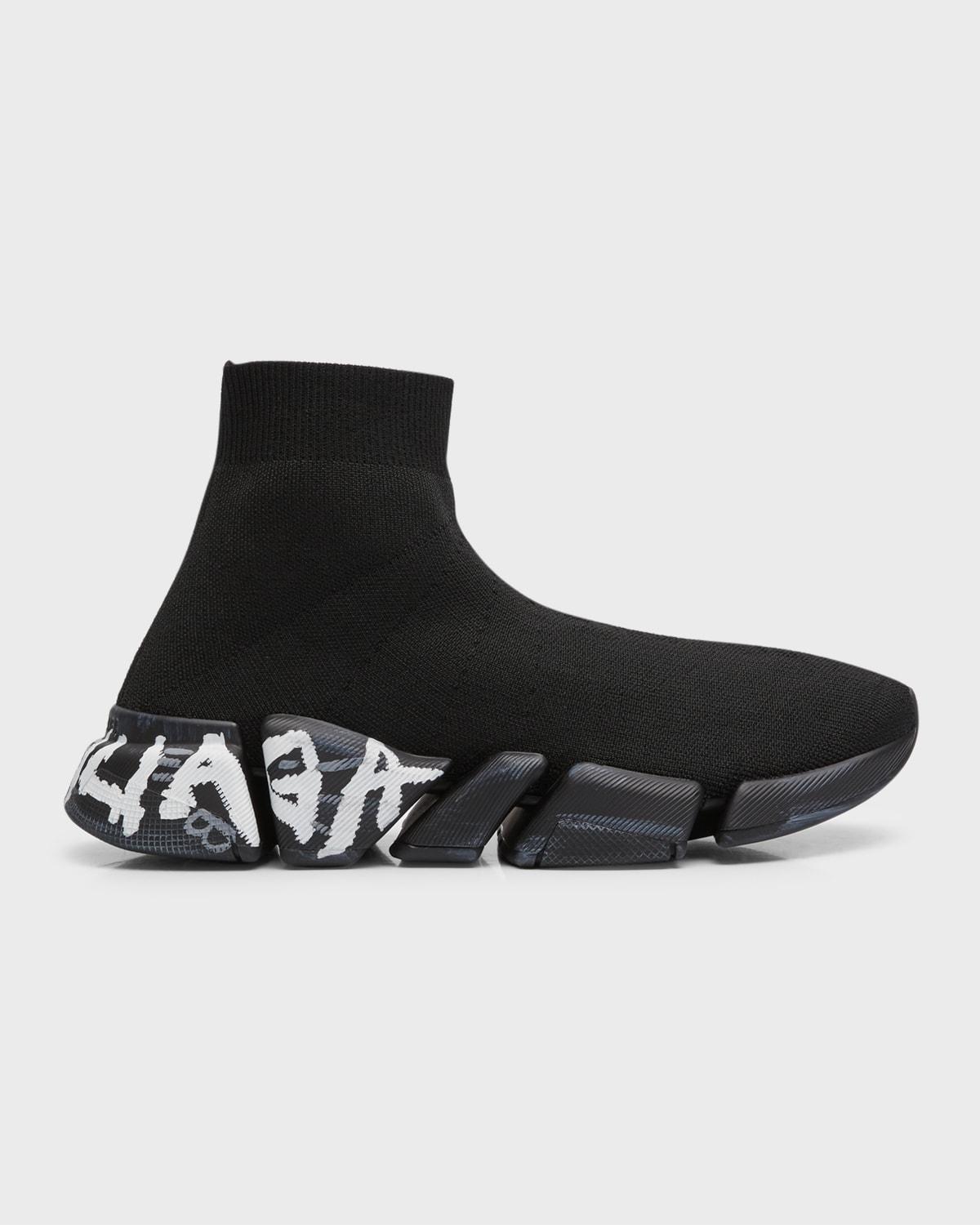 Balenciaga Speed 2.0 Lt Graffiti Logo Knit Sneakers in Black for Men | Lyst