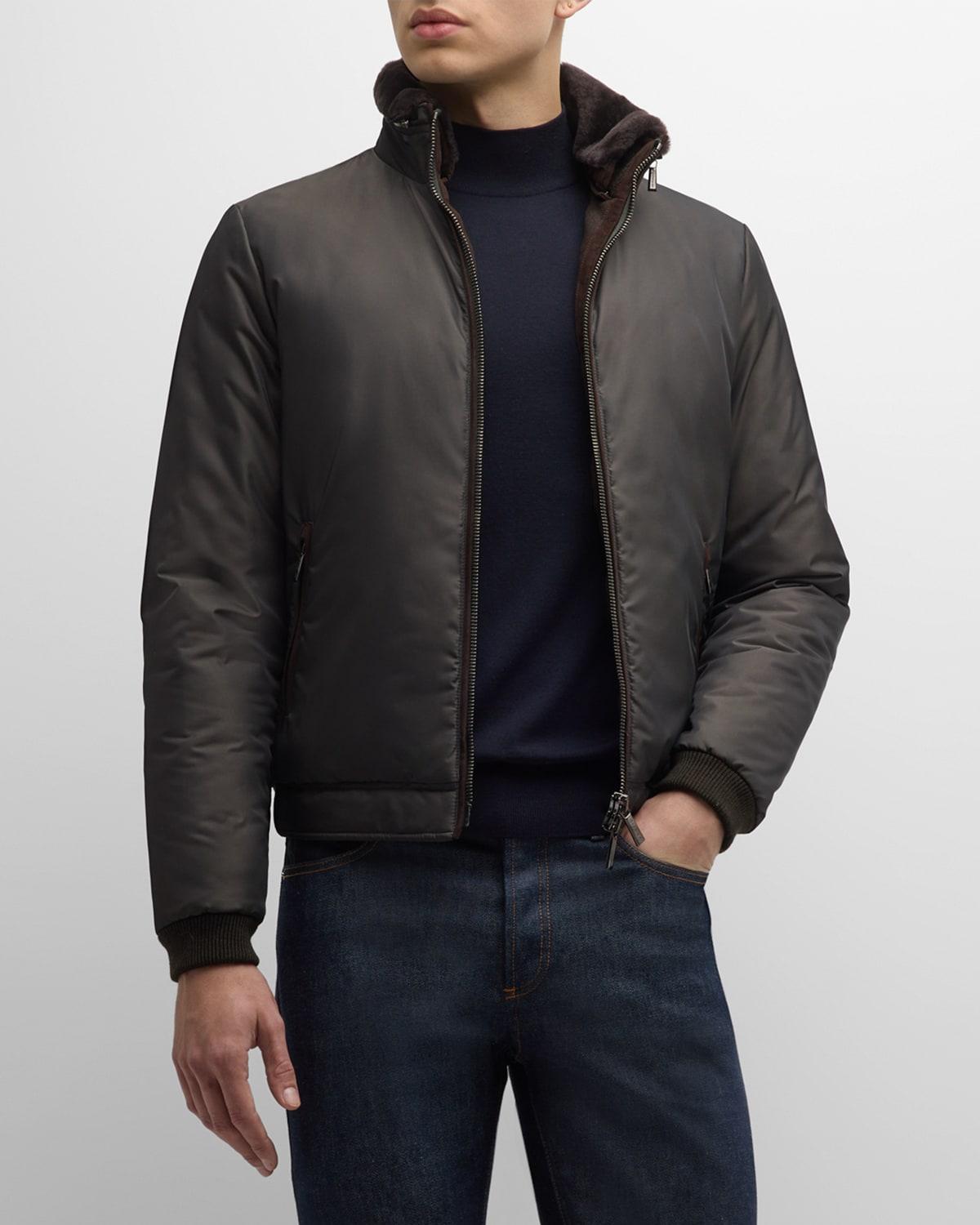 Moorer Bomber Jacket With Shearling Collar in Black for Men | Lyst