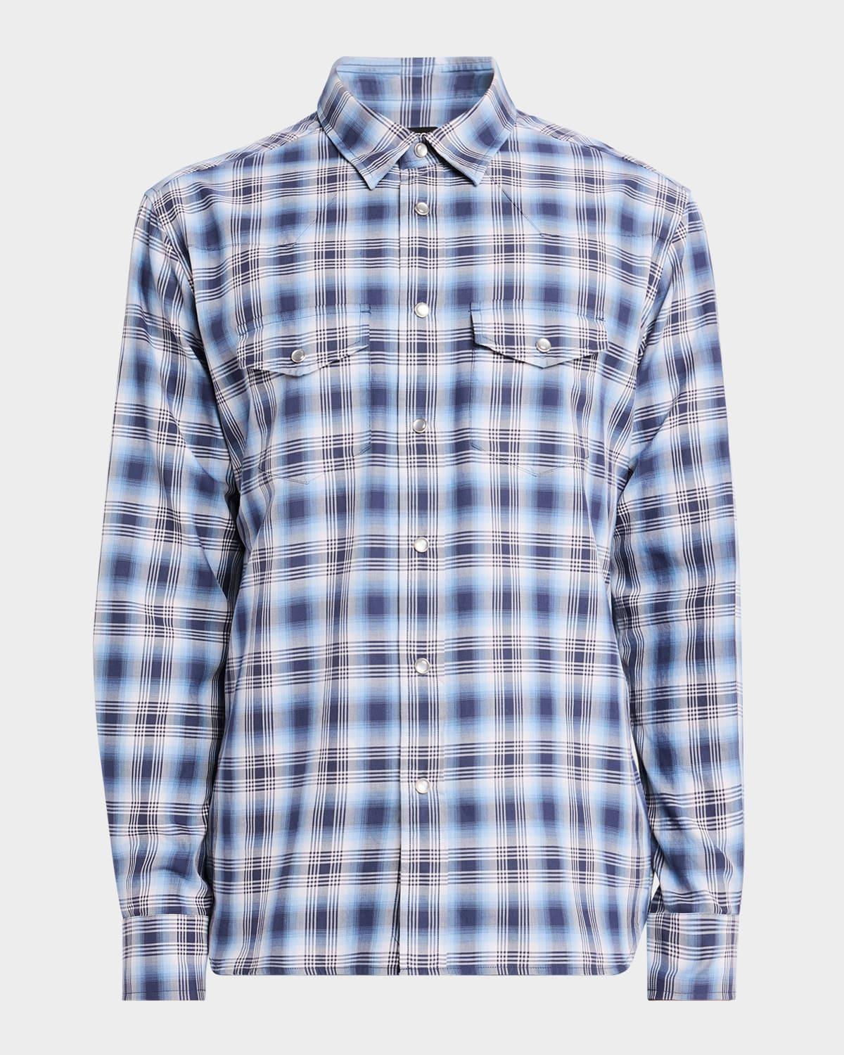 Tom Ford Degrade Plaid Western Shirt in Blue for Men | Lyst