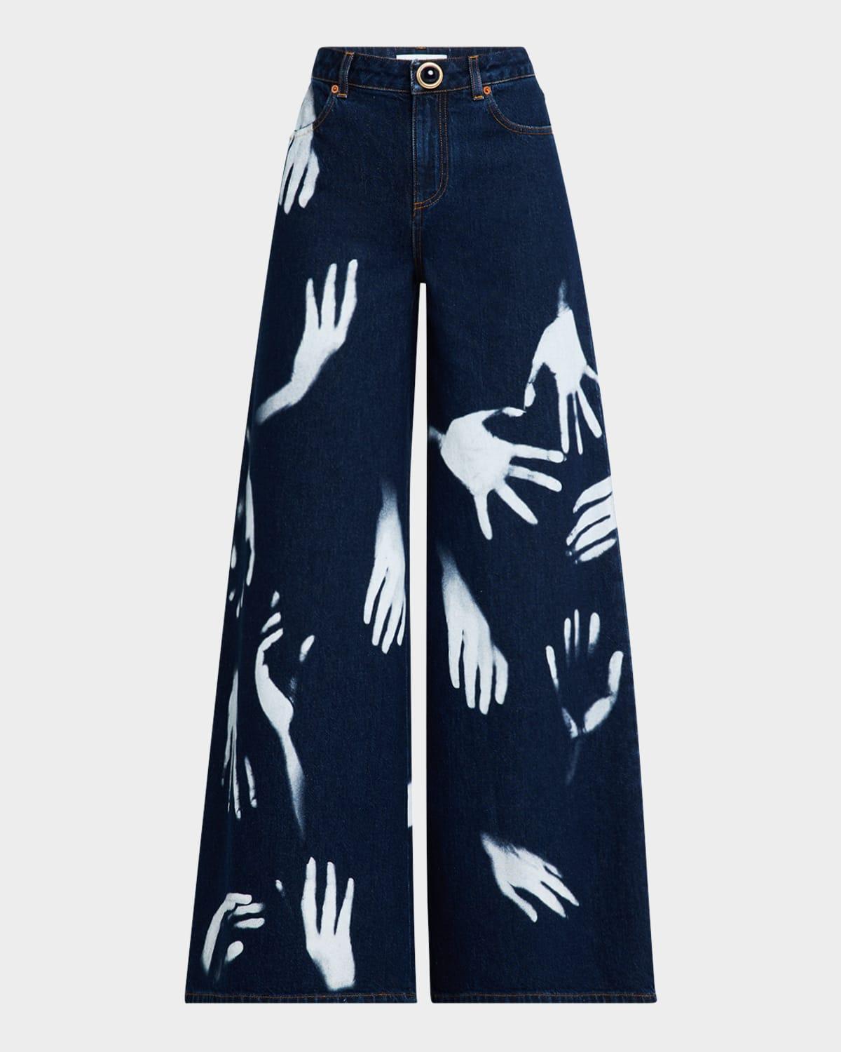 Area High-Rise Handprint Wide-Leg Jeans in Blue | Lyst